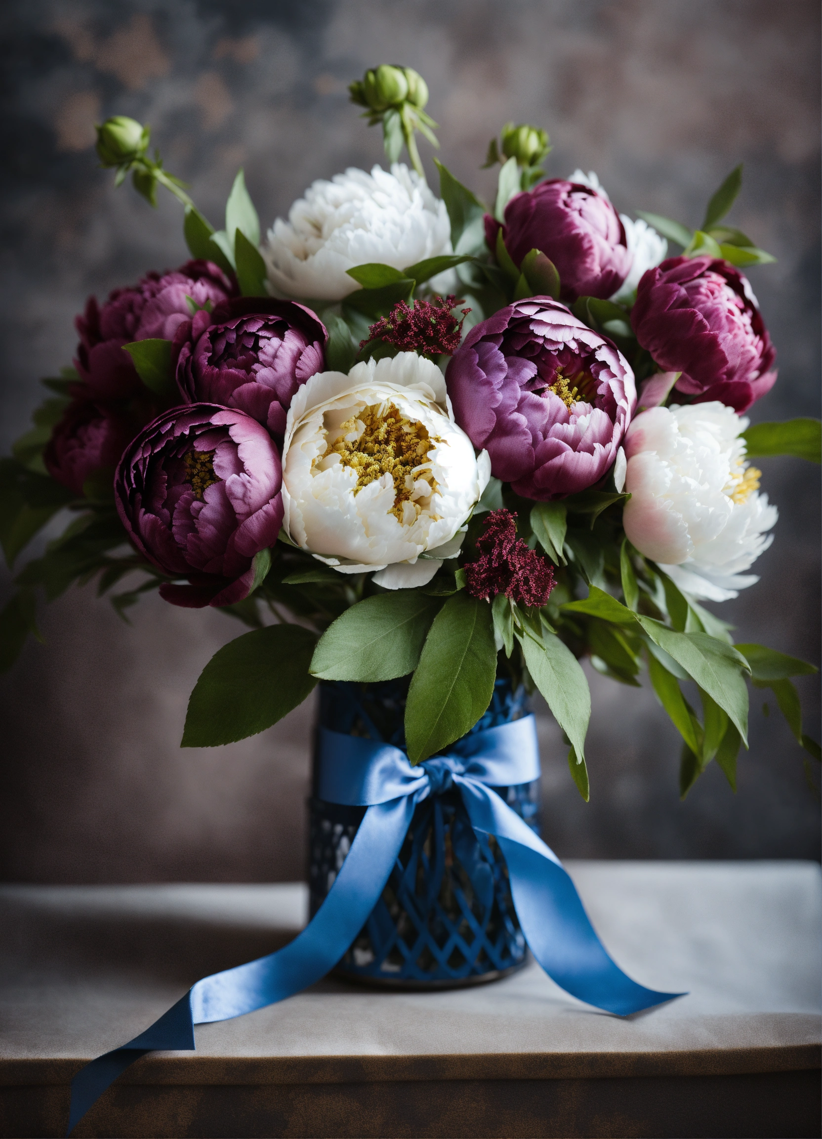 Lexica - Flora, gift - a bouquet of blue peonies in gift wrapping ...