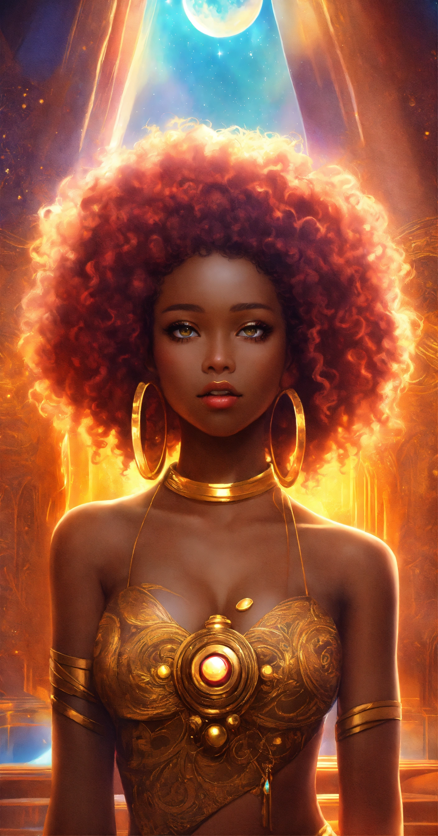 Lexica - Cute waifu, enigmatic African deity, afro-futurism, big amber eyes, hazel eyes, cherry ...