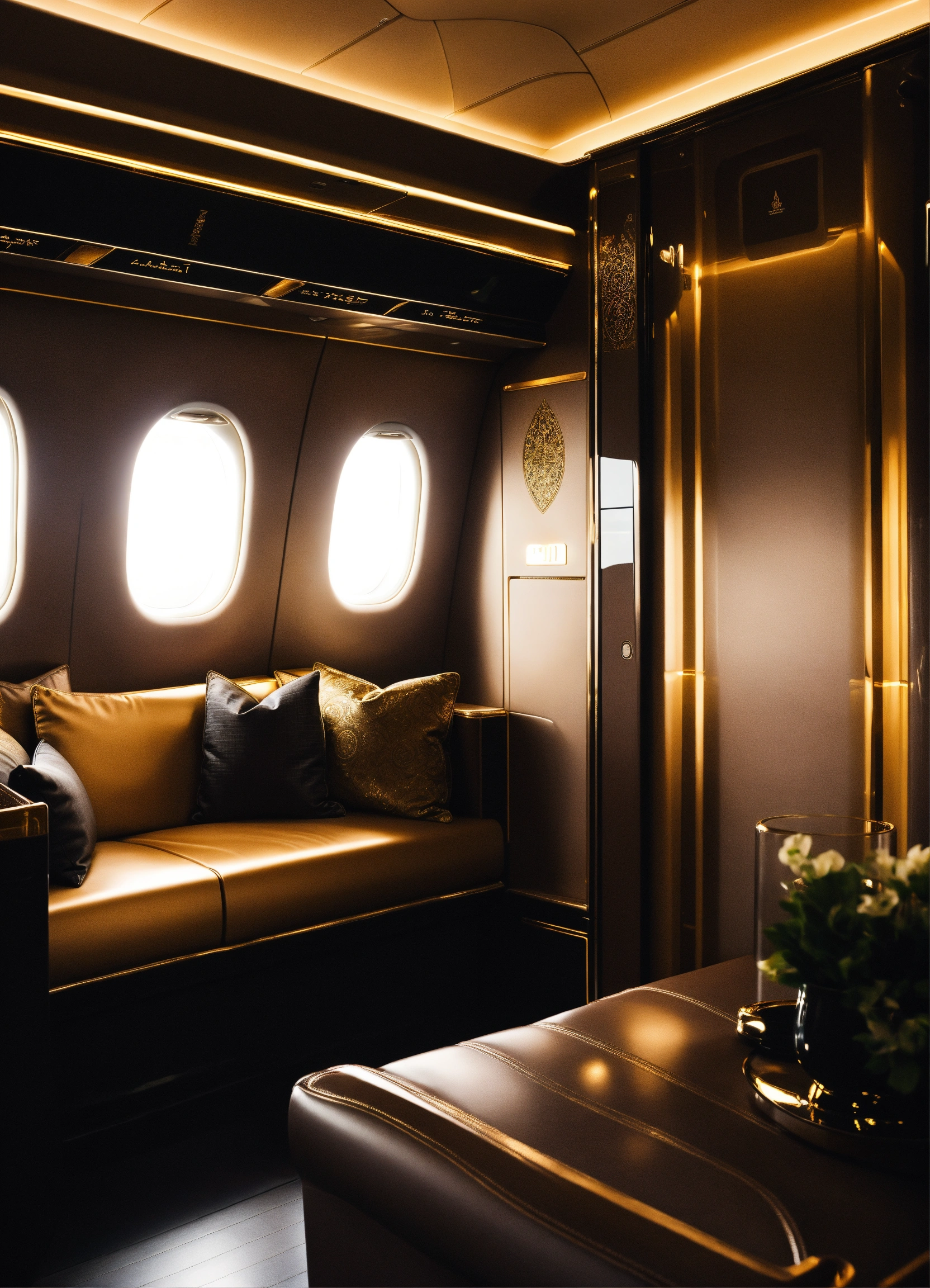 Lexica - Arabian luxury black gold chic minimalist zen first class aircraft airplane interior