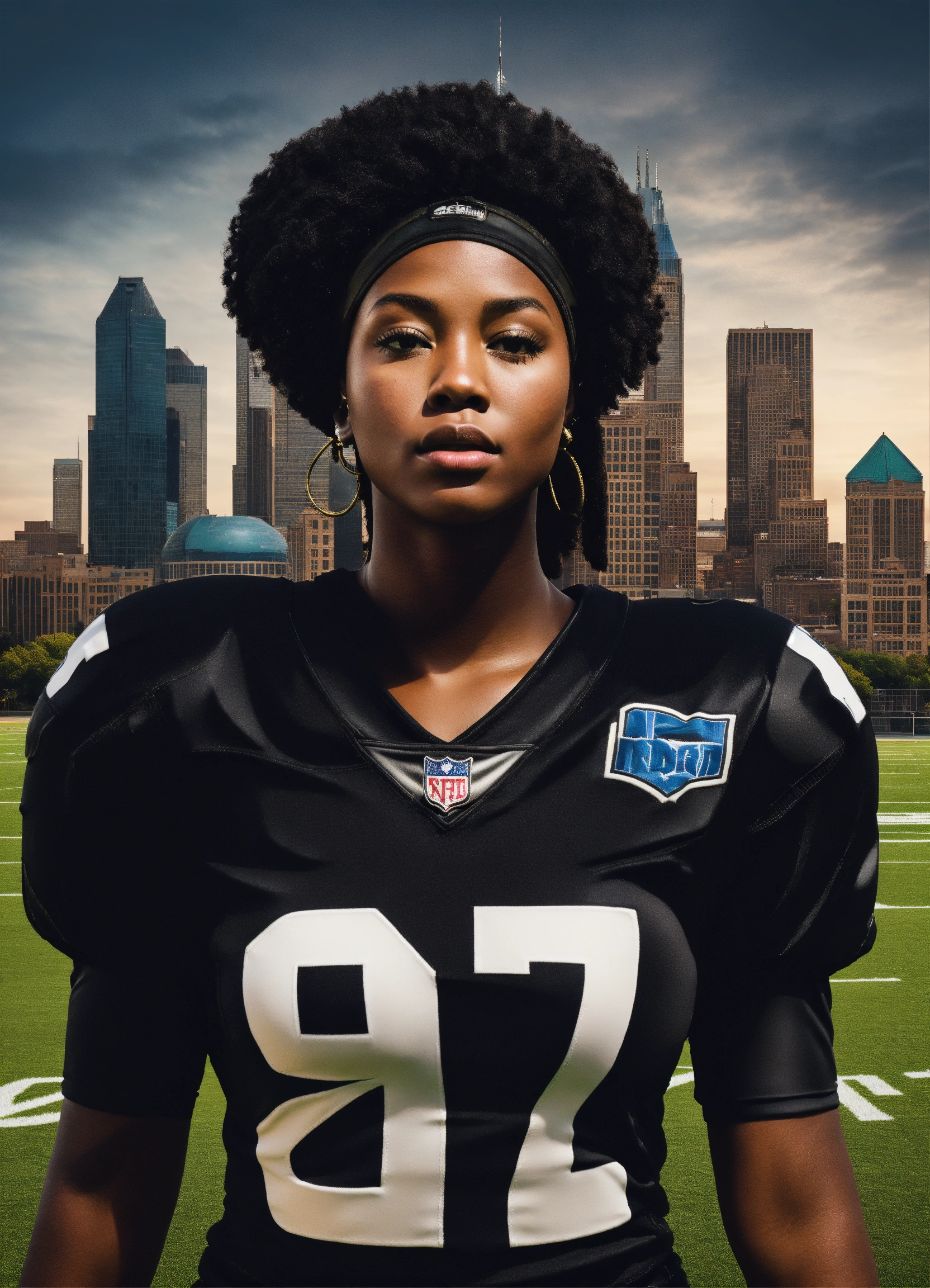Lexica - Create a realistic image of a black woman football player ...