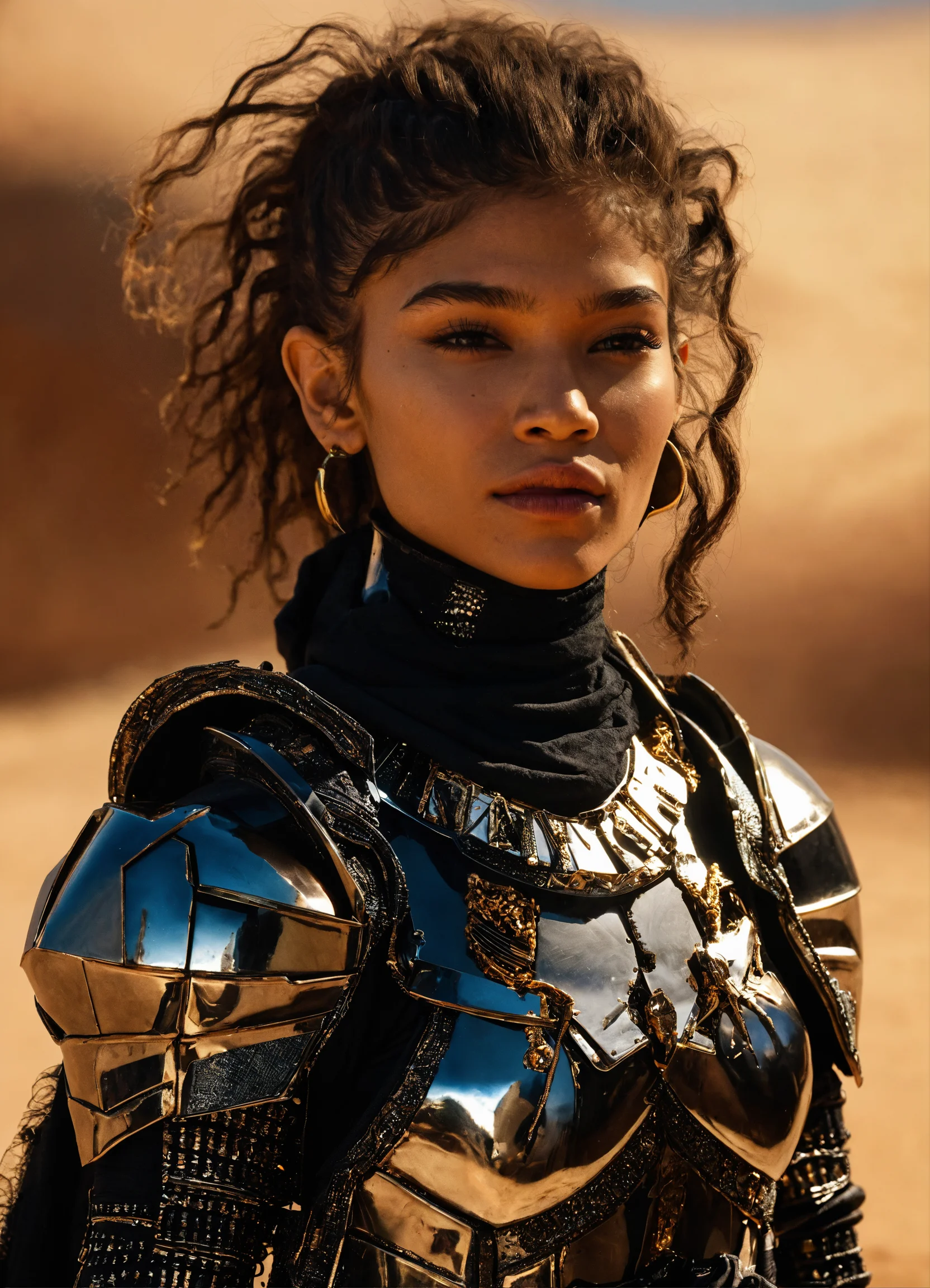 Lexica - Zendaya, ultra high resolution, partial rustic black armor ...