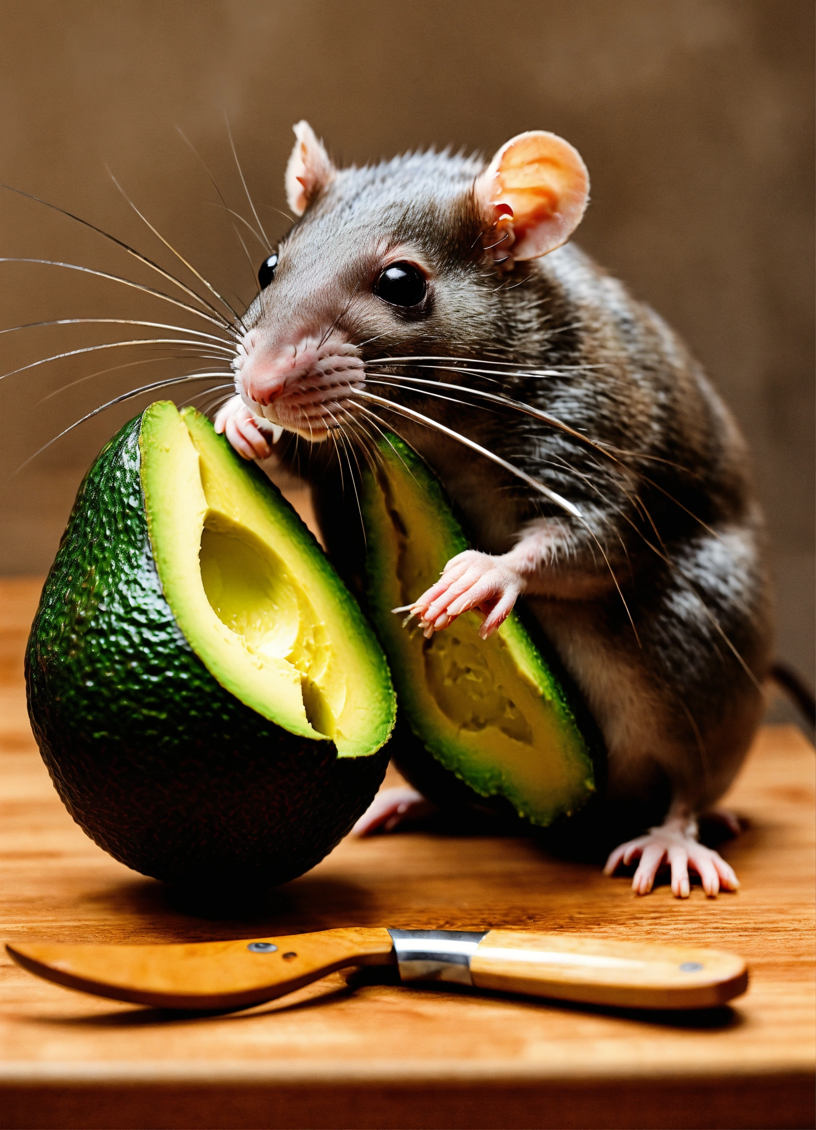 Lexica - Rat slicing up an avocado with a katana