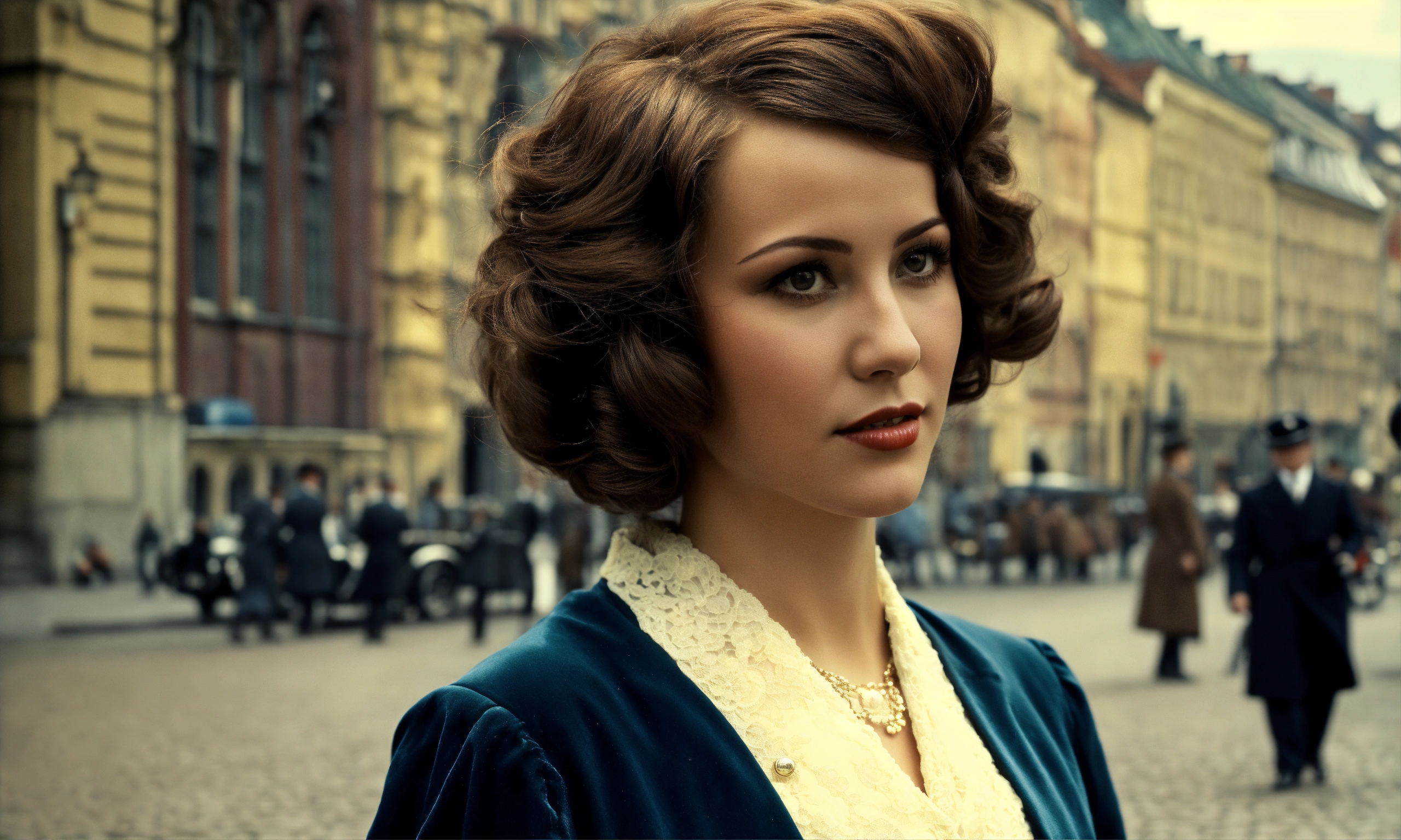 Lexica - Retro warszawa 1920-1930, very beautiful woman, on street, kinky hair.