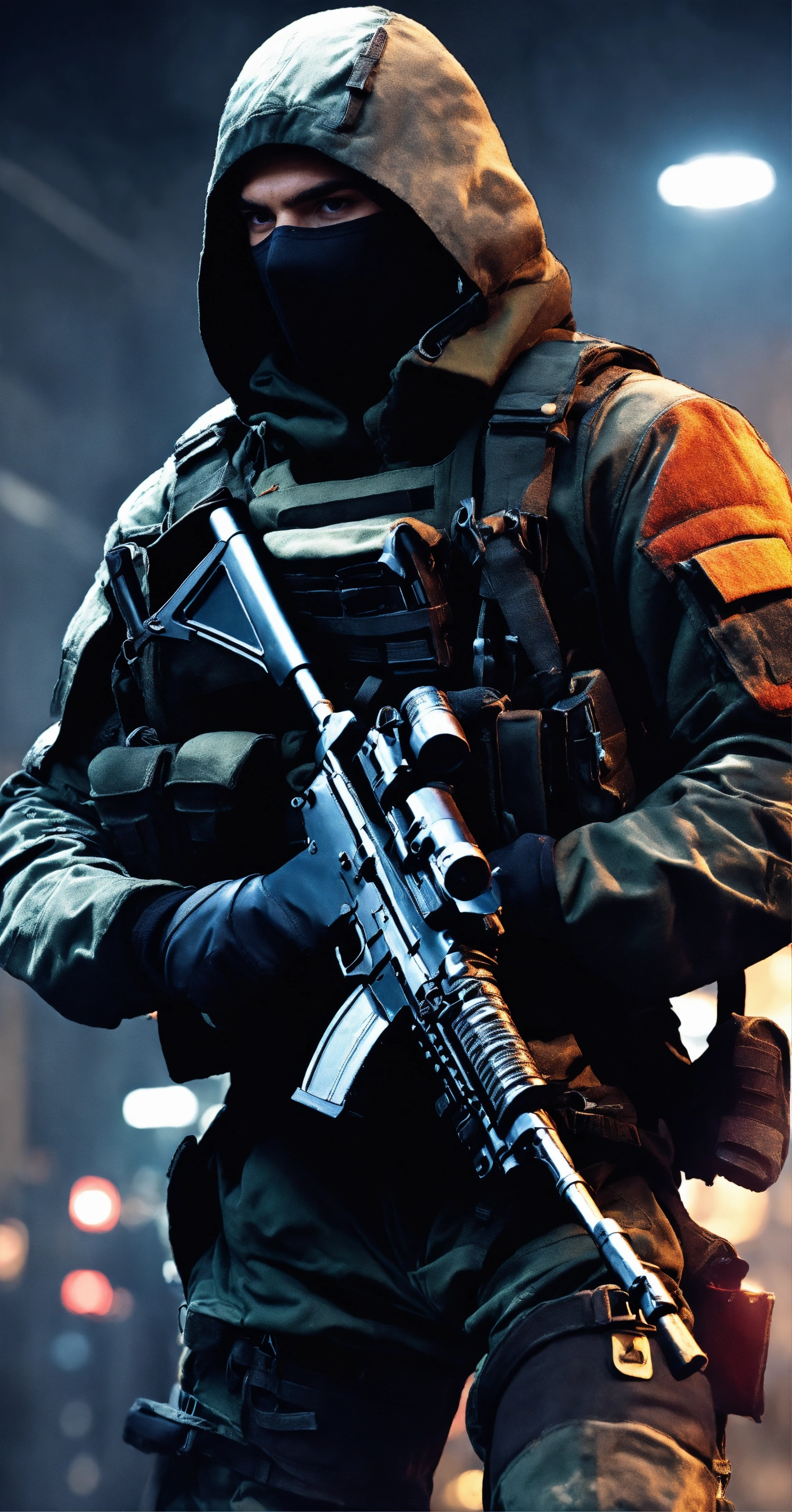 Lexica - Loneley soldier, comando outfit, masked face , full body image ...