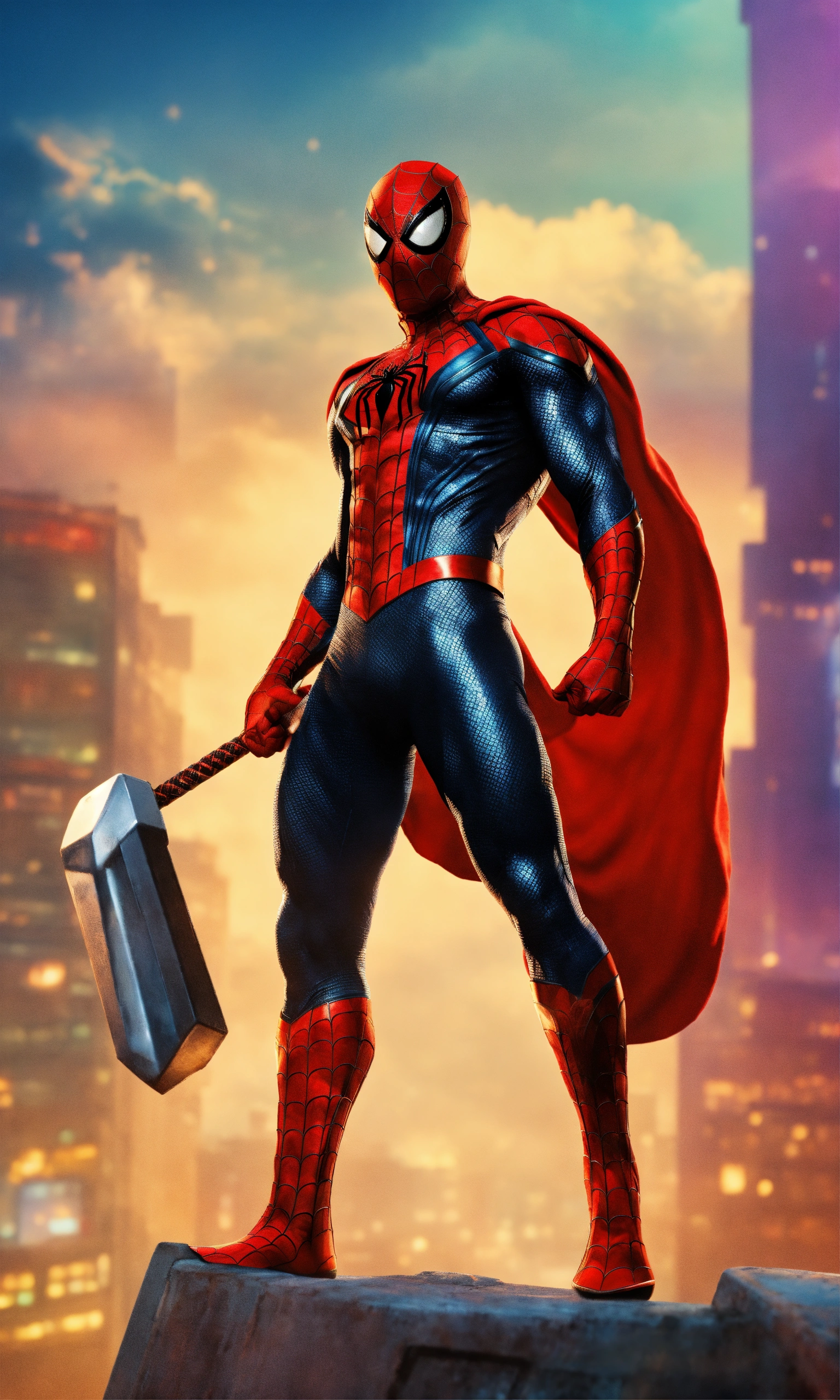 Lexica - Spiderman as thor full-body, colorful background, 2d render