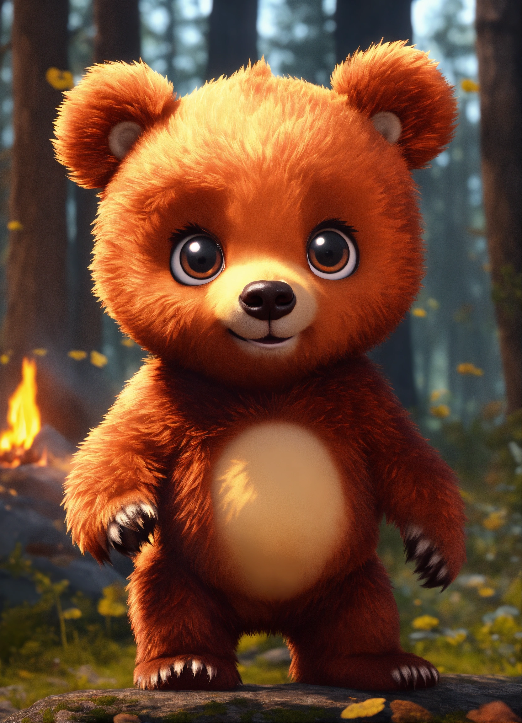 Lexica - A cute fire skin baby bear with big eyes, animated, cartoon ...