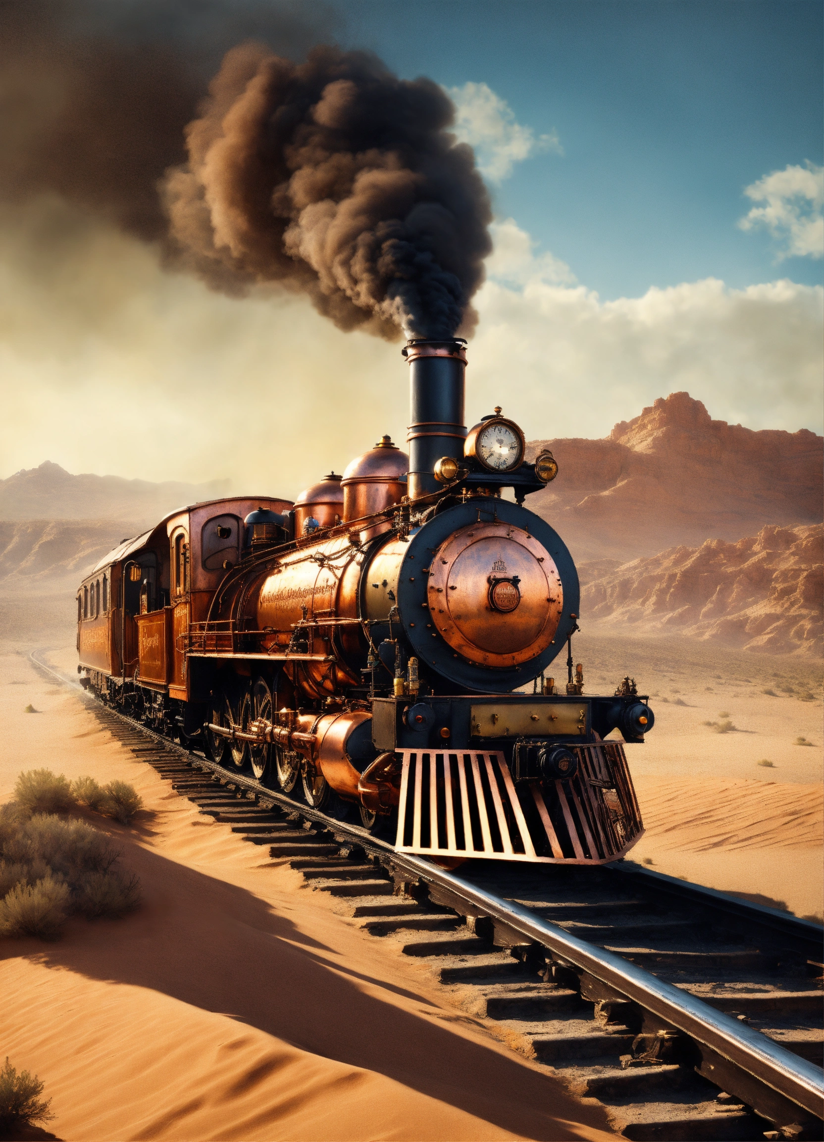 Lexica - Photo realistic,Steampunk steam-engine, fantasy copper TRAIN ...