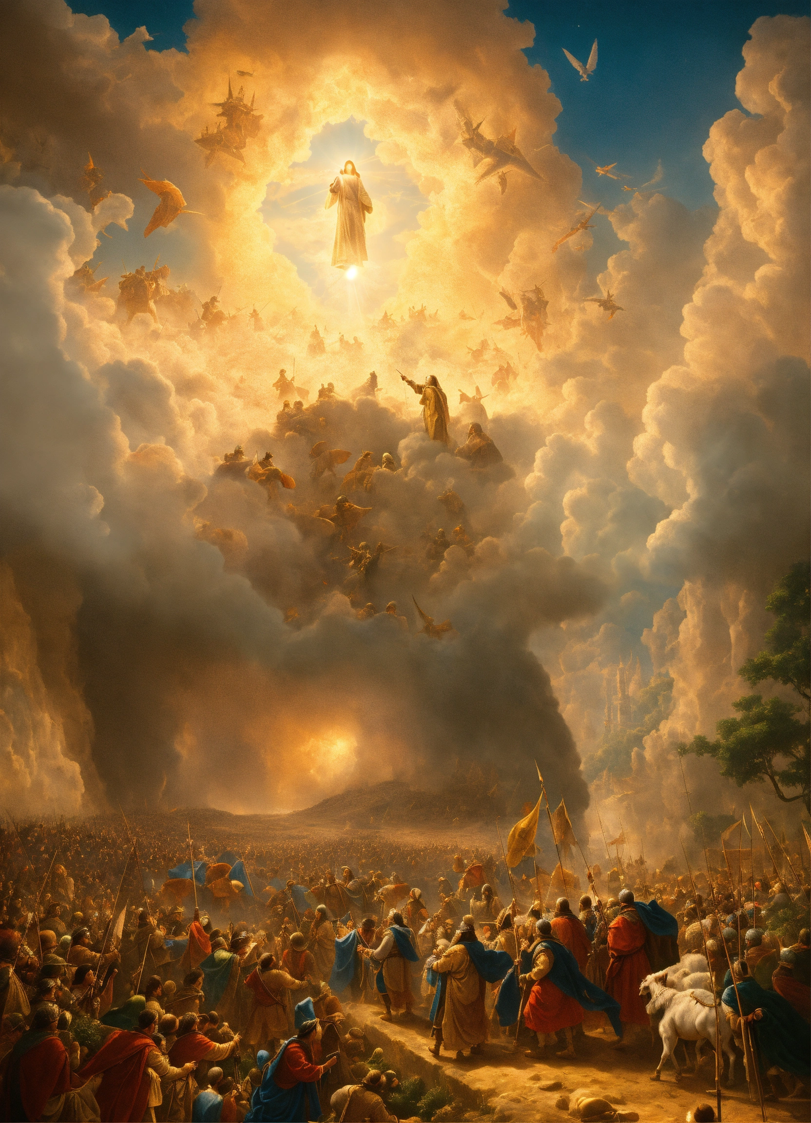 Lexica - God in the sky, with his army emerging suddenly on earth,