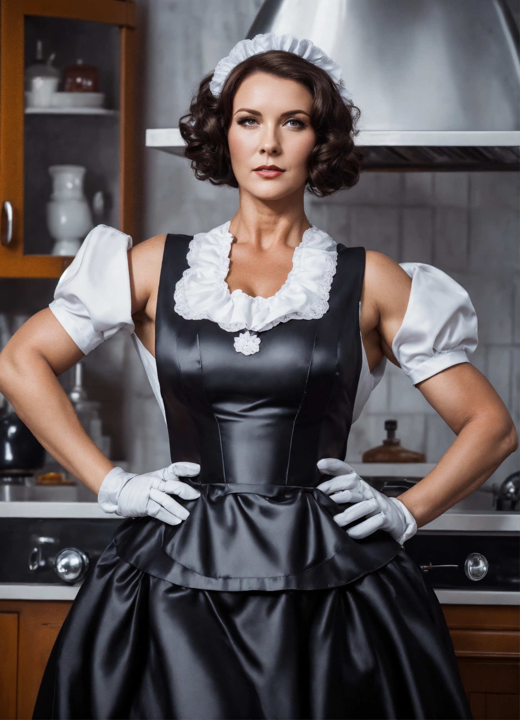 Lexica - Beautiful older brunette 40s french maid mom robot maid with ...