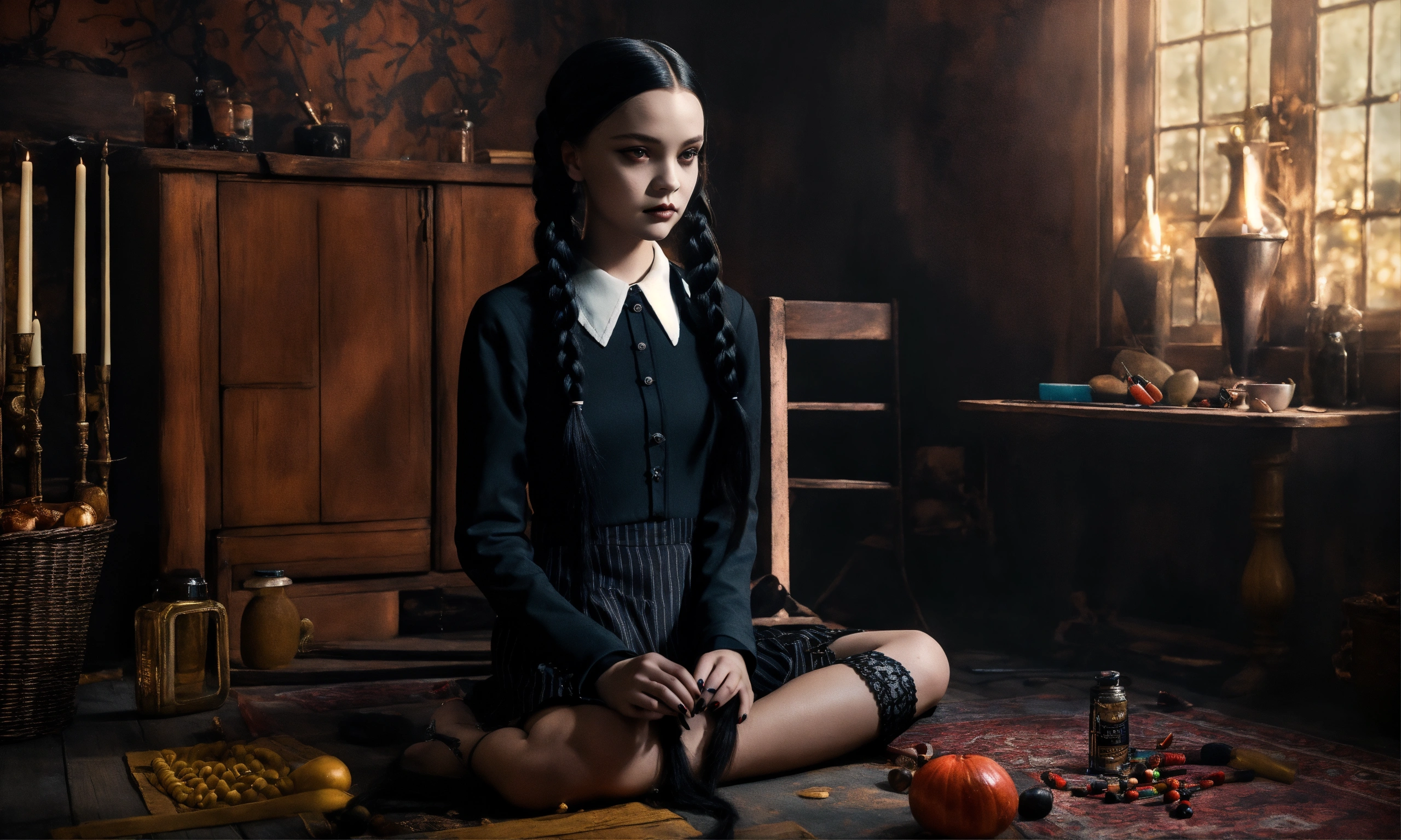 Lexica - Wednesday Addams from the series, black hair braided full ...