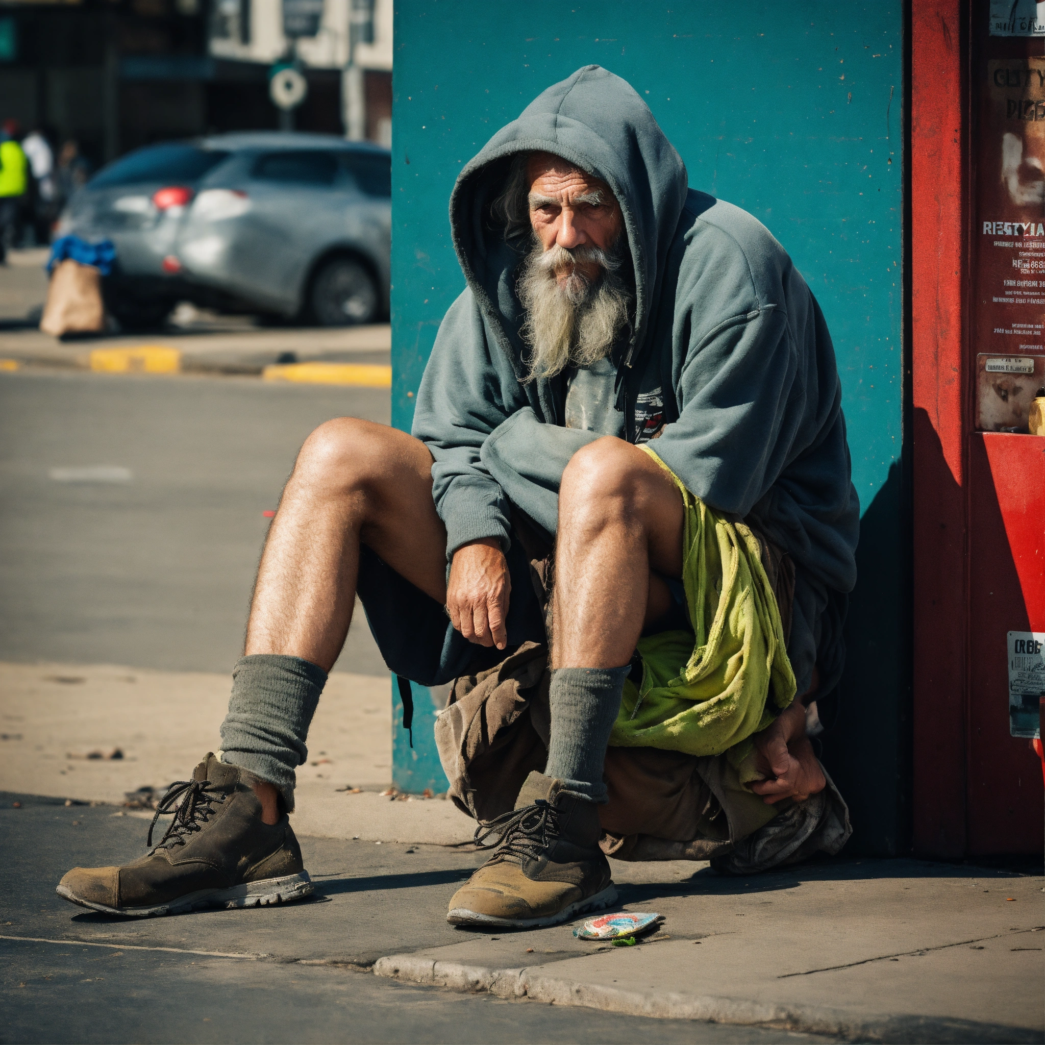 Lexica - A HUGE HOMELESS MAN WEARING DIRTY SHORTS AND A HOODIE