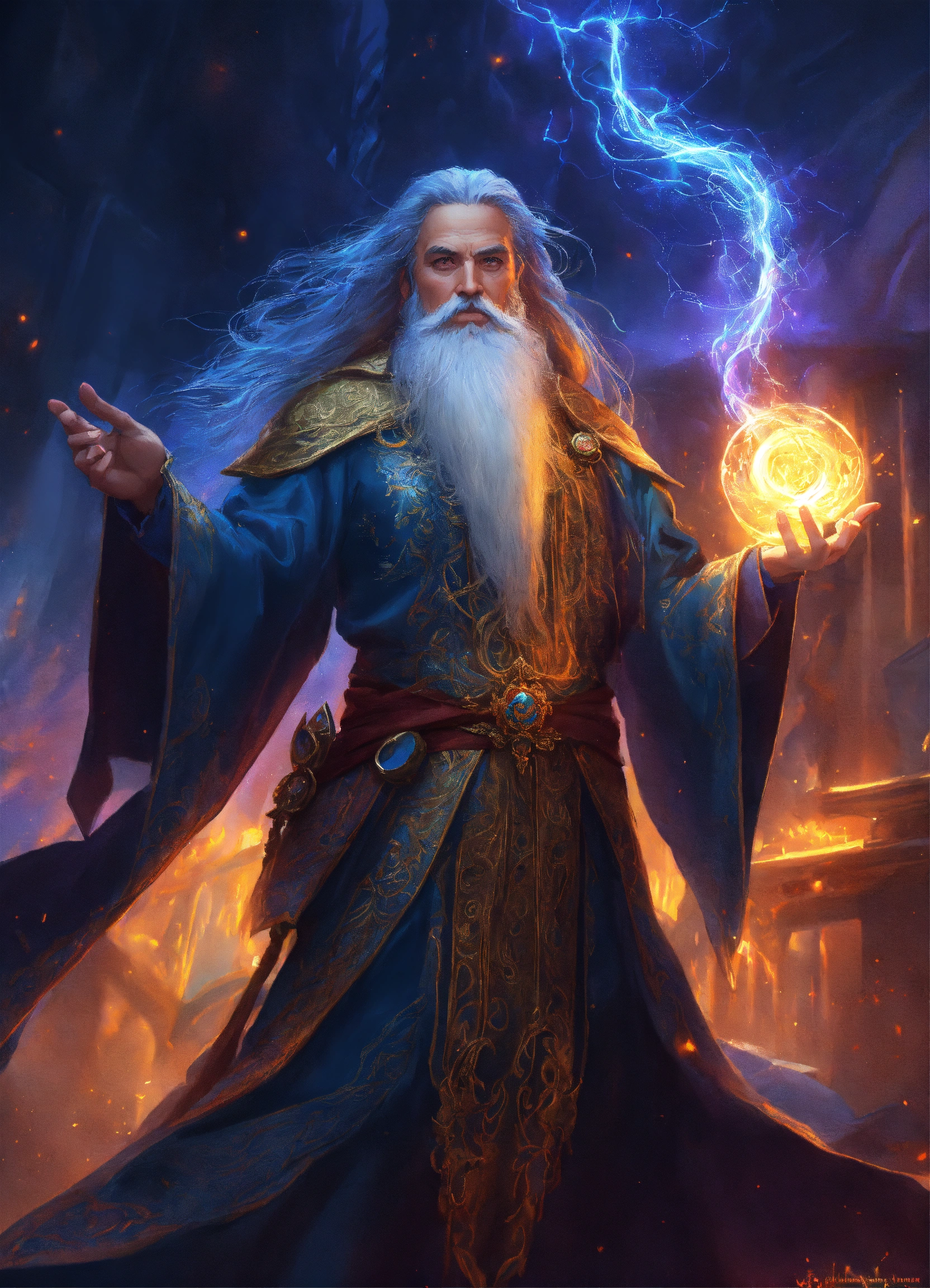 Lexica - Evil wizard, 60 years old, long multicolored beard, thin body ...