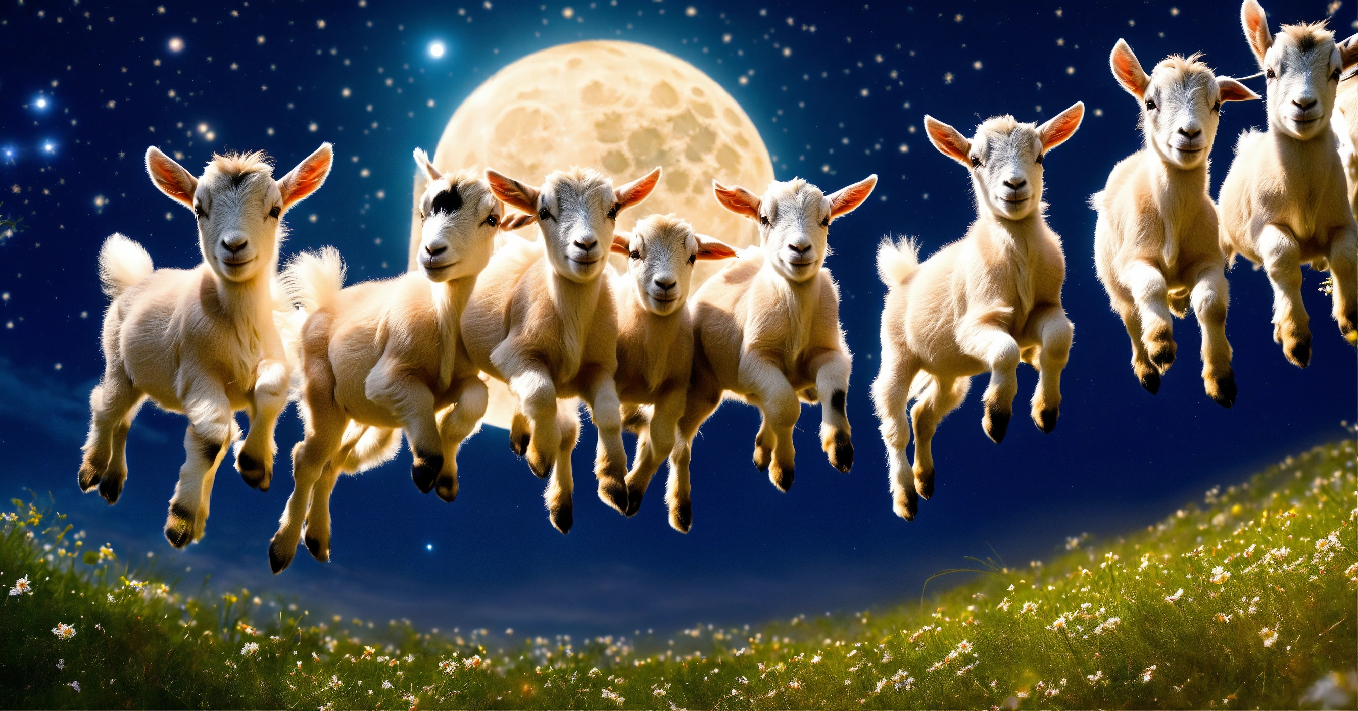 Lexica - Very sweet very cute baby goats are flying gracefully through ...