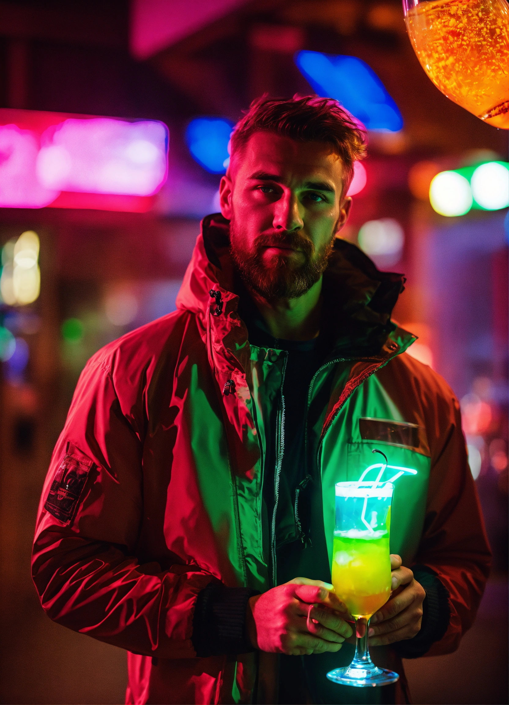 Lexica - Rugged russian man in windbreaker jacket, holding a cocktail ...