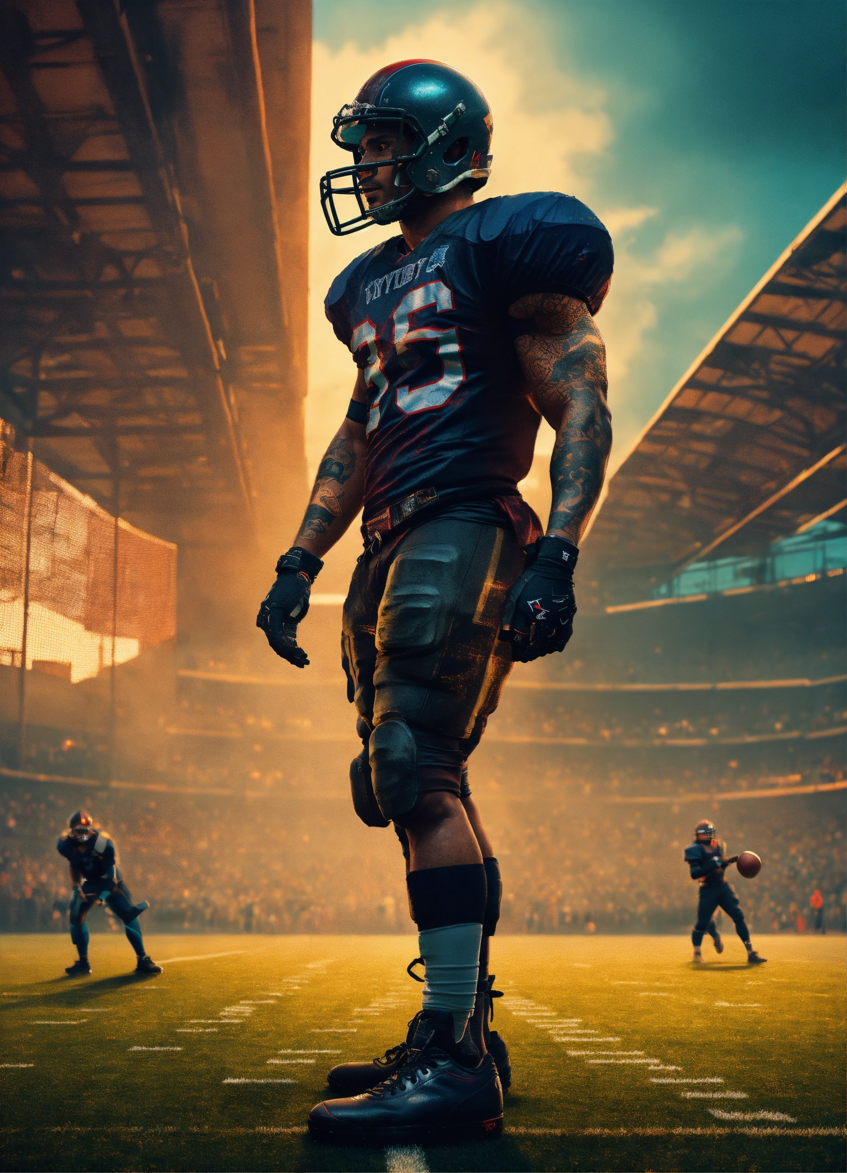 Lexica - American football player tough and big cyberpunk with short ...