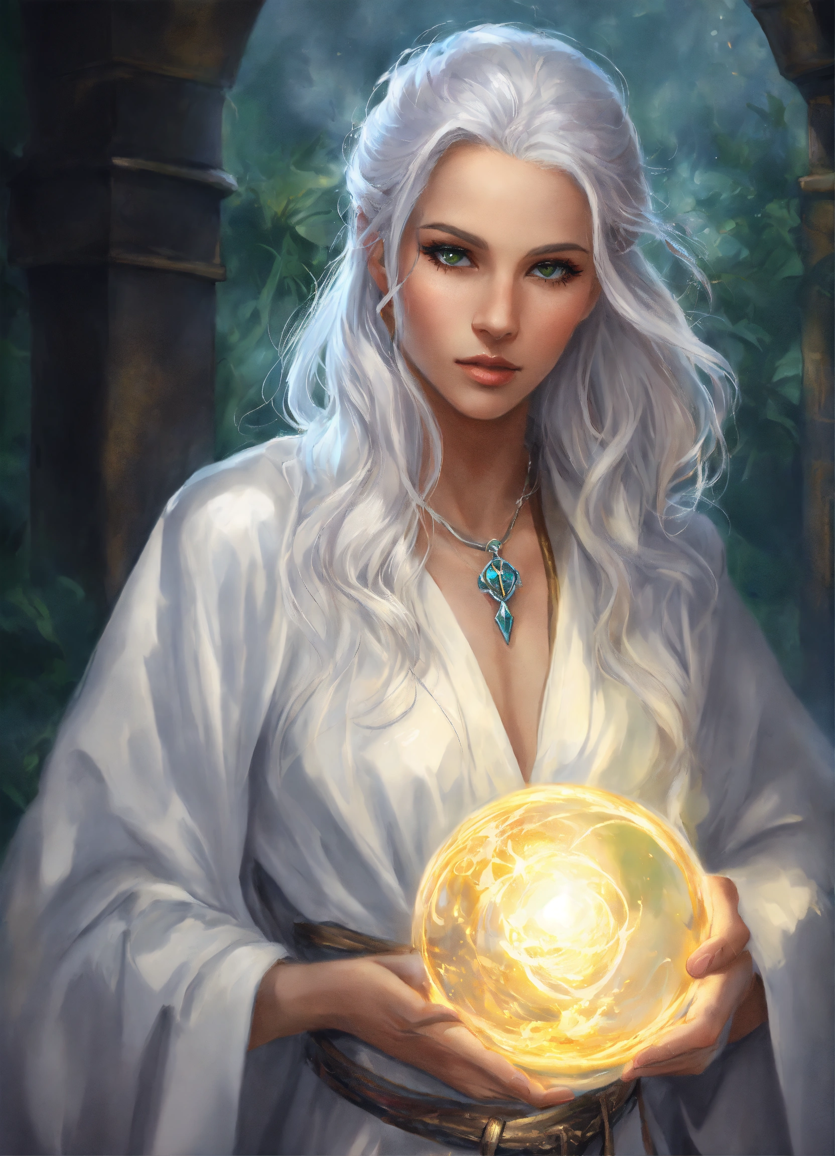 Lexica - Silver haired enchantress in white robes fantasy dungeons and ...