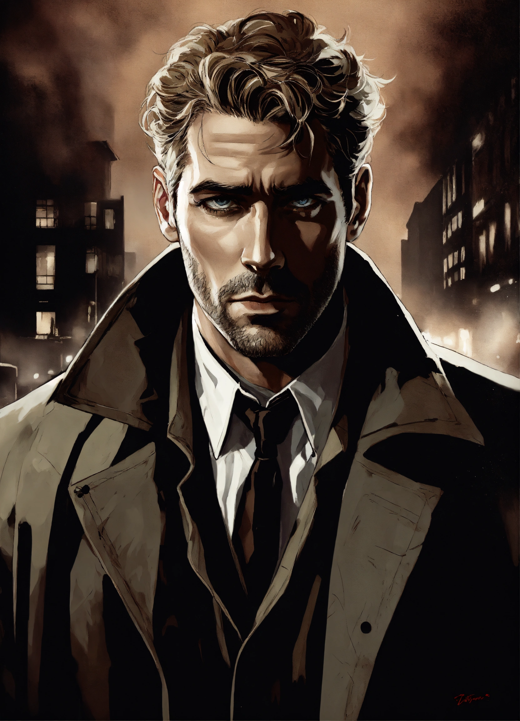 Lexica - "film noir John Constantine", noir, fog, midnight, head and ...