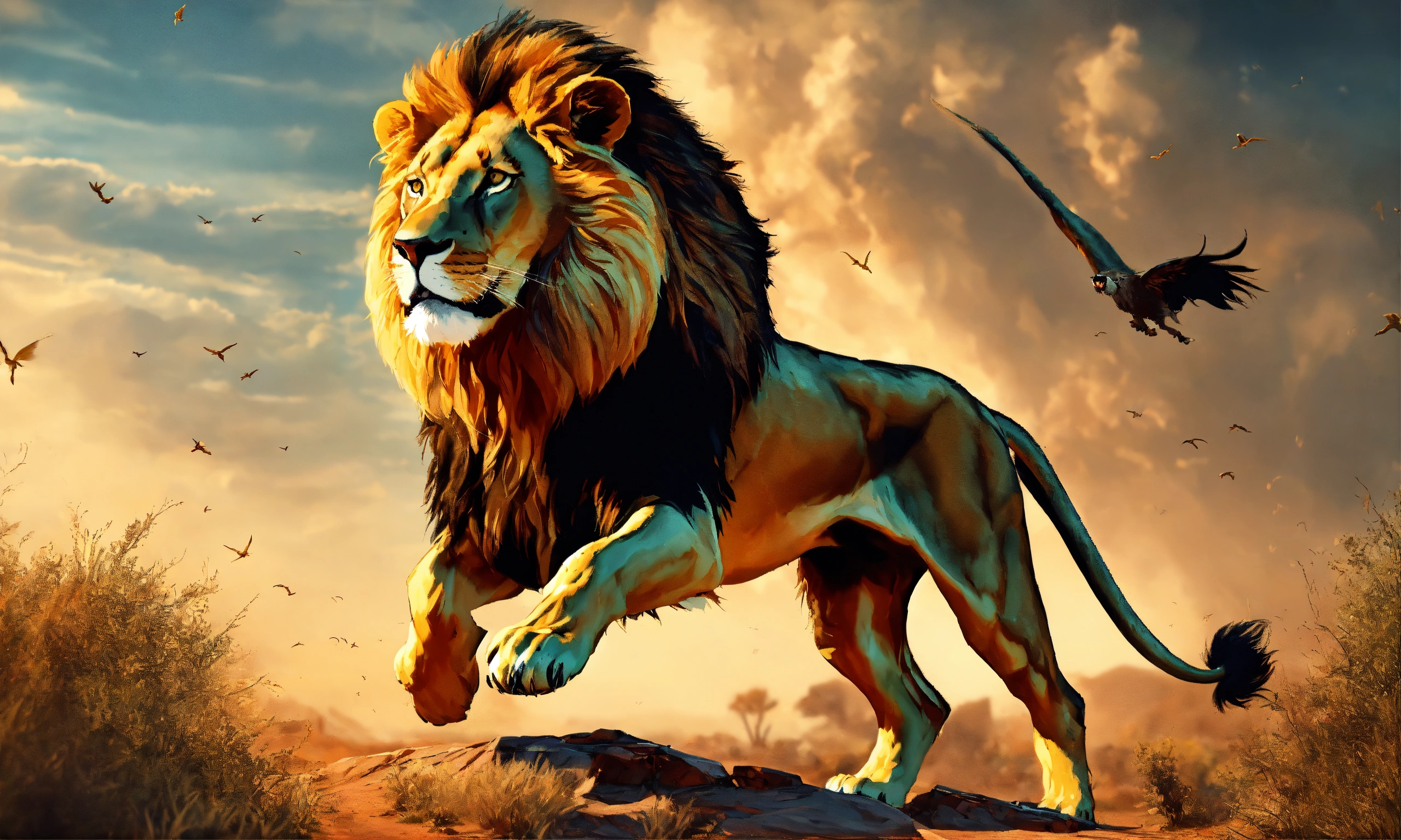 Lexica - A hungry aggressive attacking lion jumps up, den with lions ...