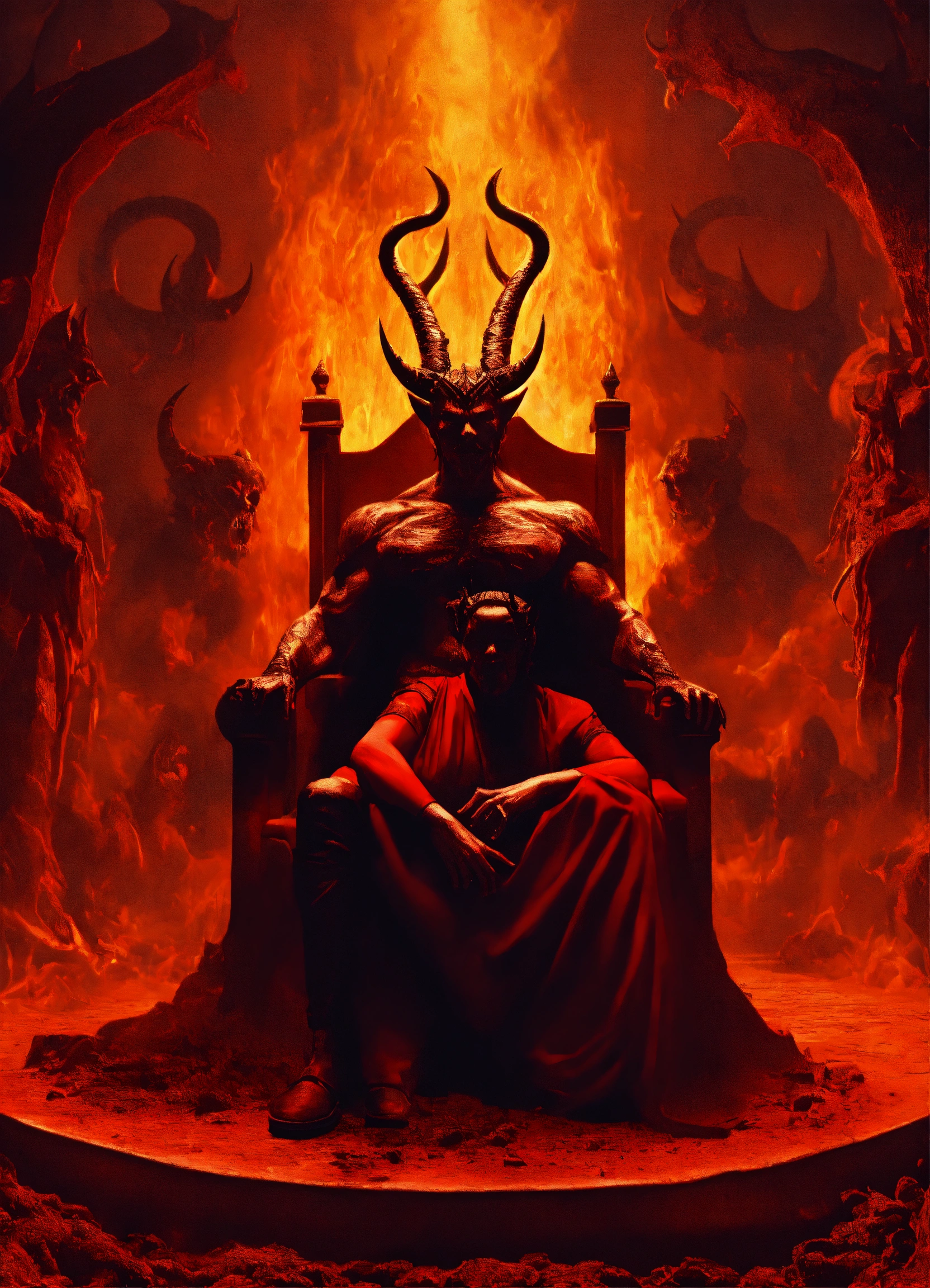 Lexica - Satan and his wife, in hell, sitting on a throne in hell, evil ...