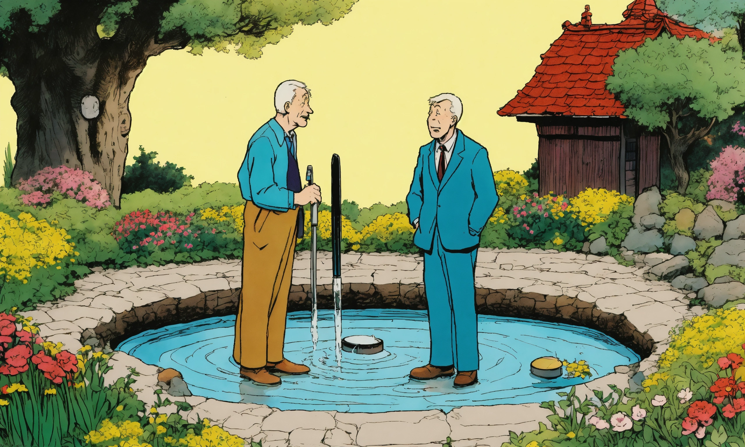 Lexica - Chaotic pen and ink anime illustration of 2 mid age men ...