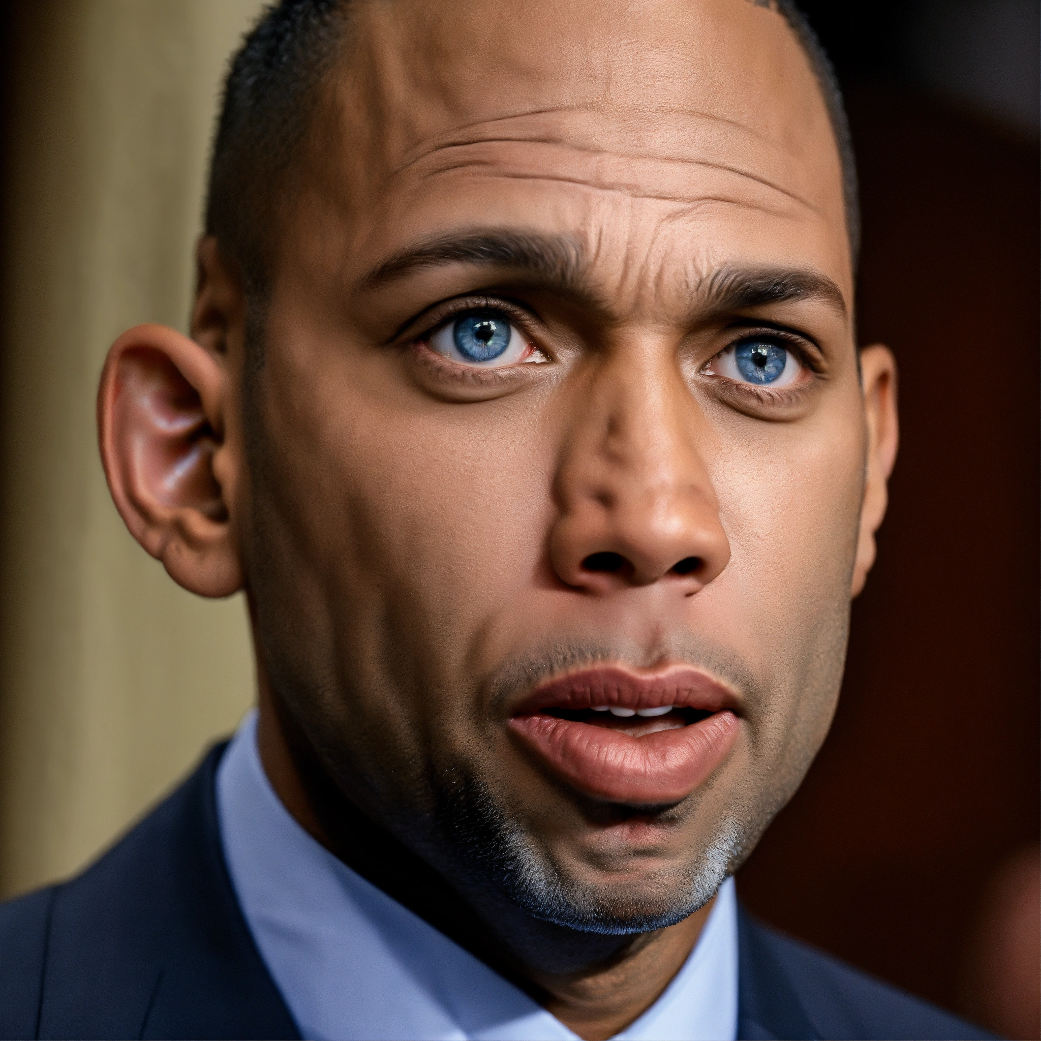 Lexica - HAKEEM JEFFRIES SILVERY-BLUE EYES, ANGRY, MAD YELLING, CROOKED ...