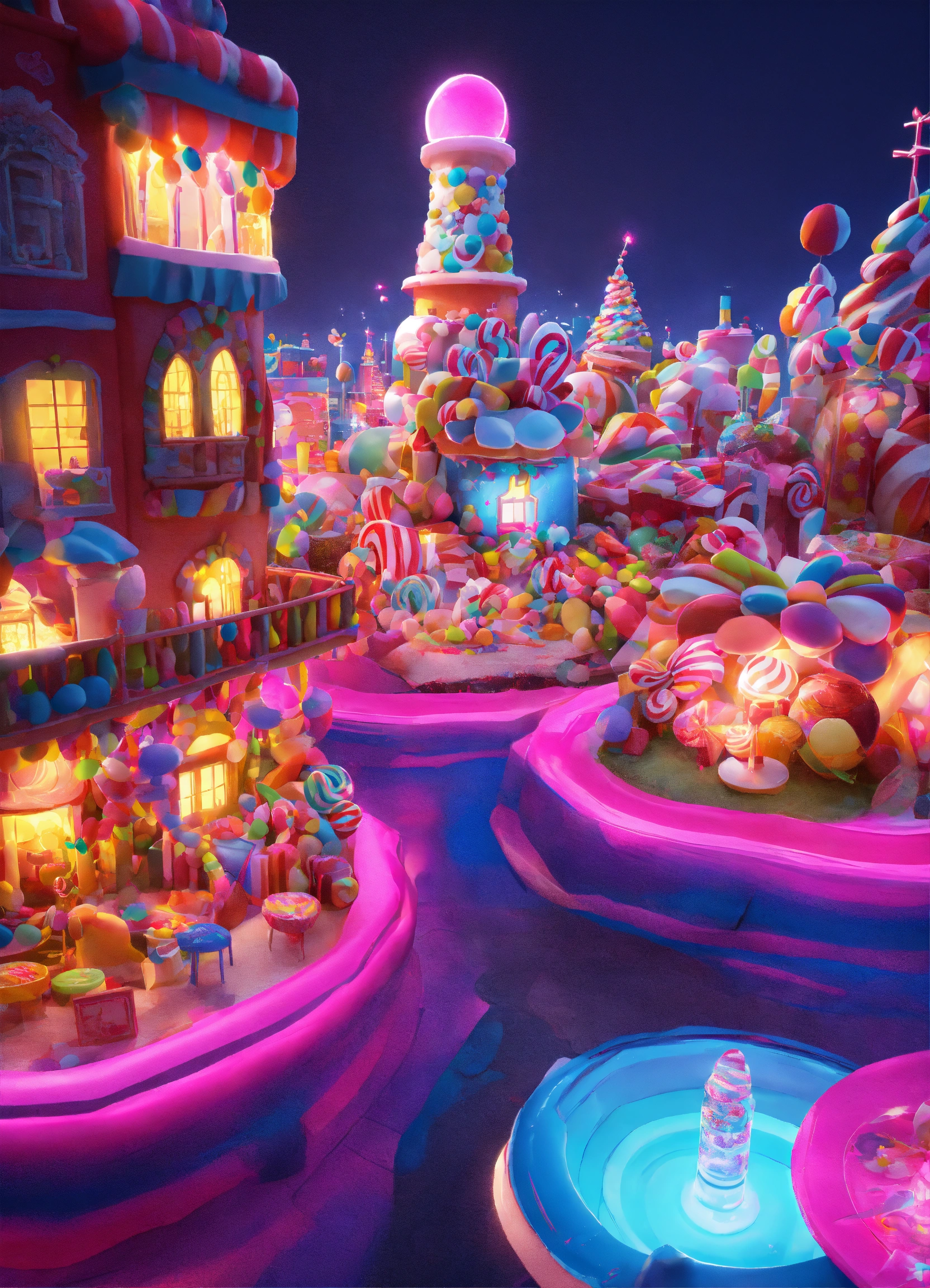 Lexica - Candyland skyline at night, zbrush render, 8k