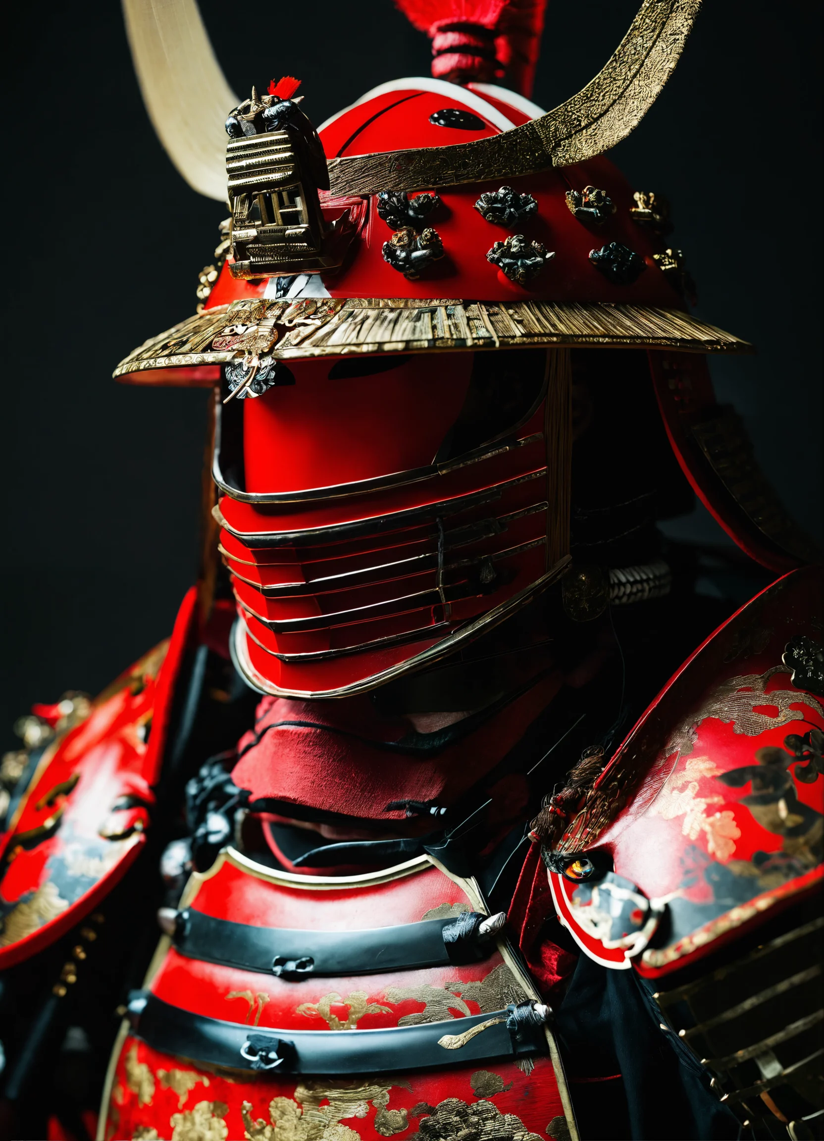 Lexica - A close up shot of Hiroyuki Sanada wearing a full red samurai ...