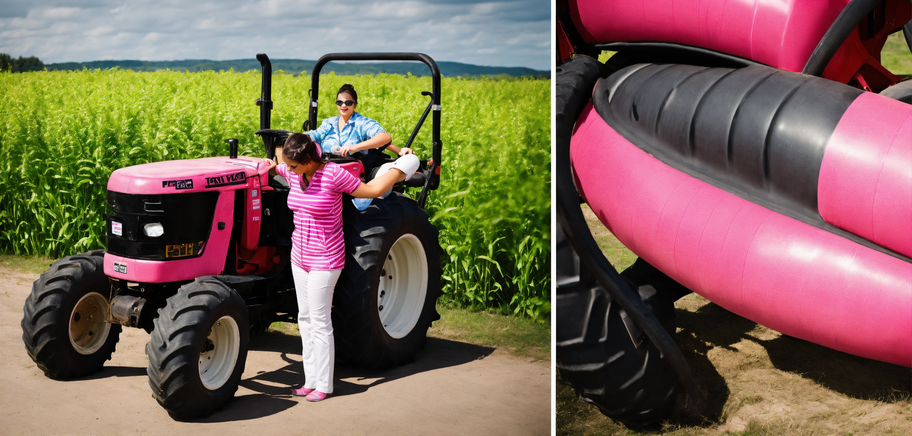 Lexica - 25 years old Lady in a pink swimming suit inflating a tractor tire