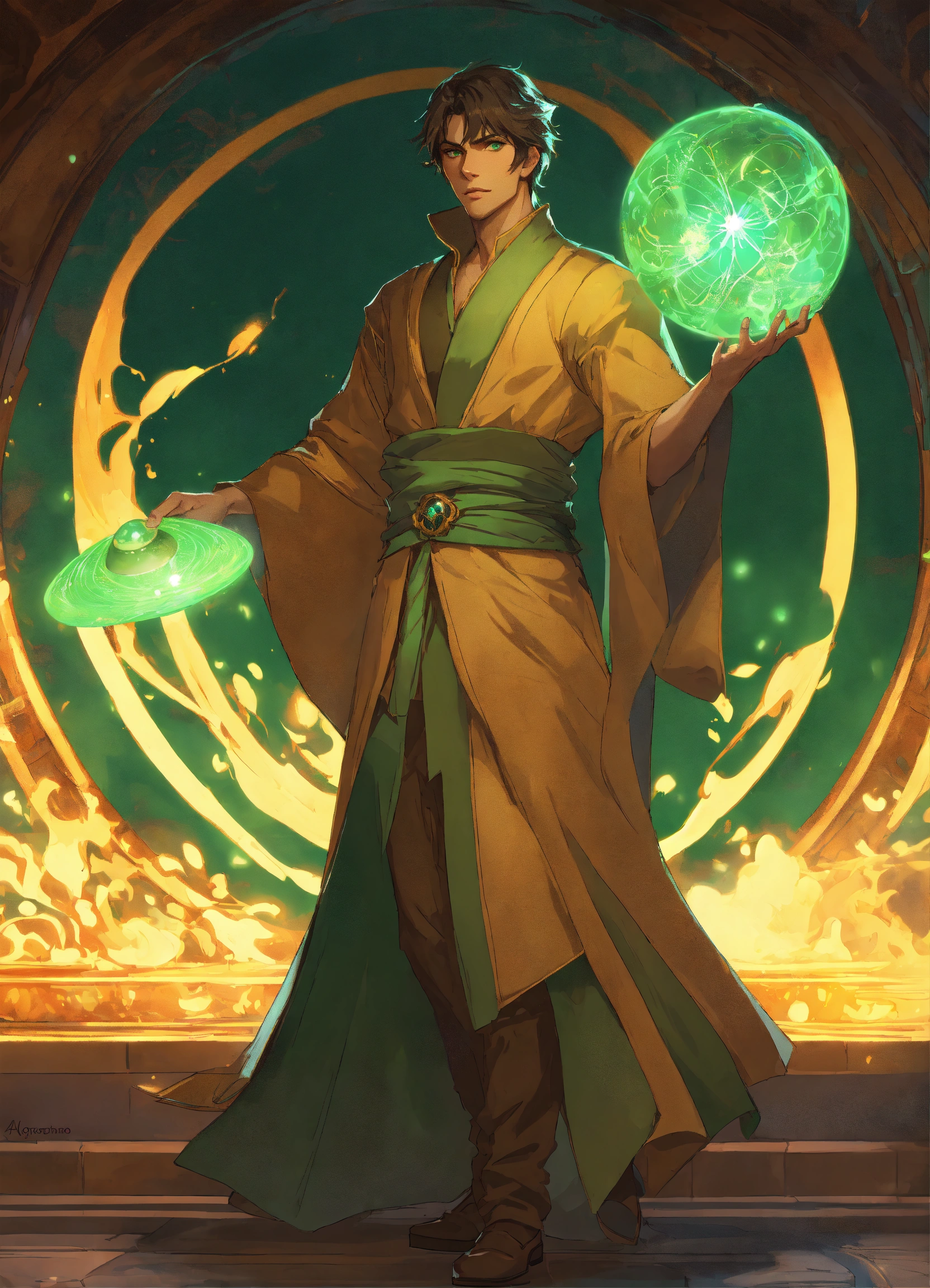 Lexica - Handsome, human, imperial male wizard with glowing fire orb ...