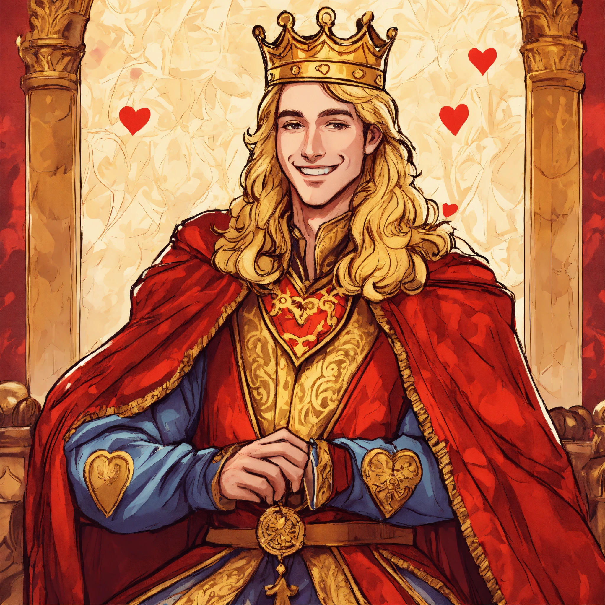 Lexica - Sketch of handsome smiling blonde king with a big fancy ...