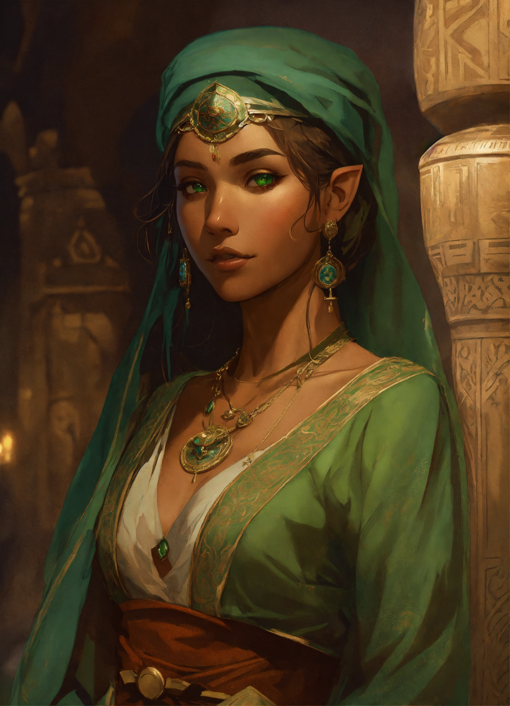 Lexica - Tamerlane female elf in medieval style, turkish clothes, green ...