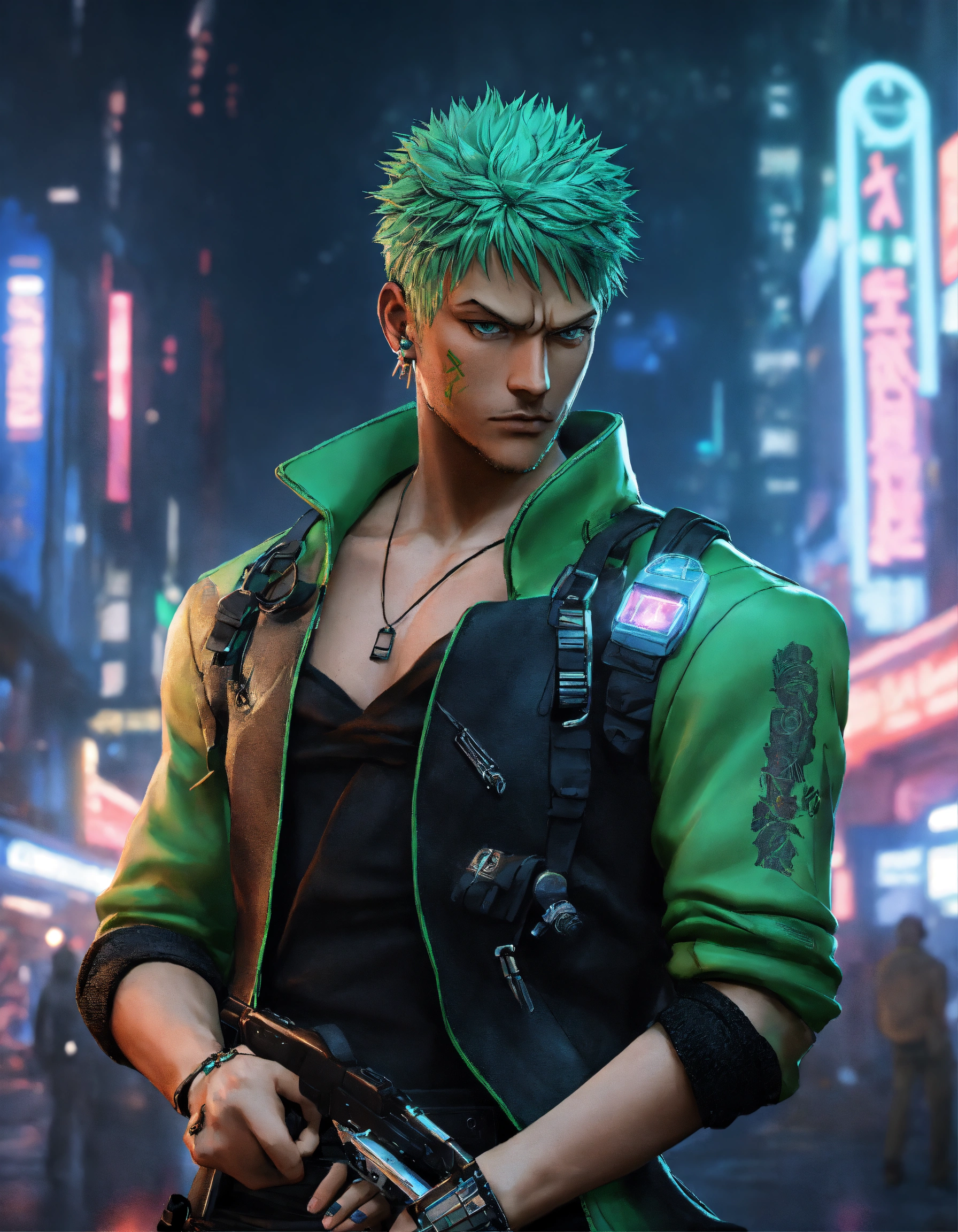Lexica - Generate a modern-day cyberpunk version of Zoro from One Piece ...