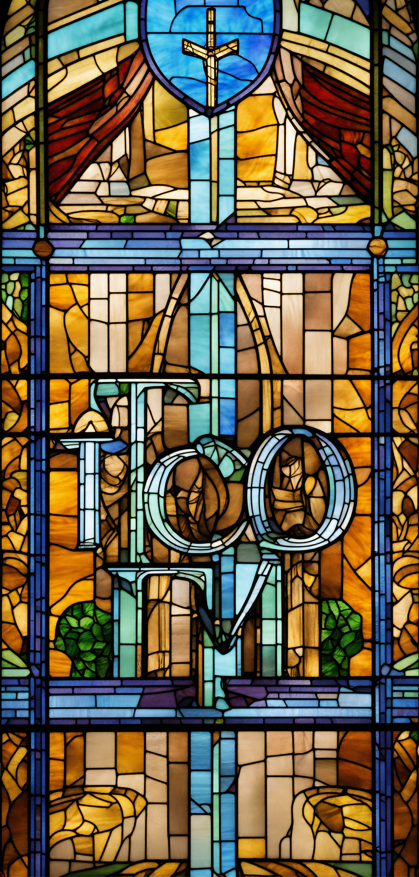 Lexica - Letters "ICFA" in a church stained glass, comic style