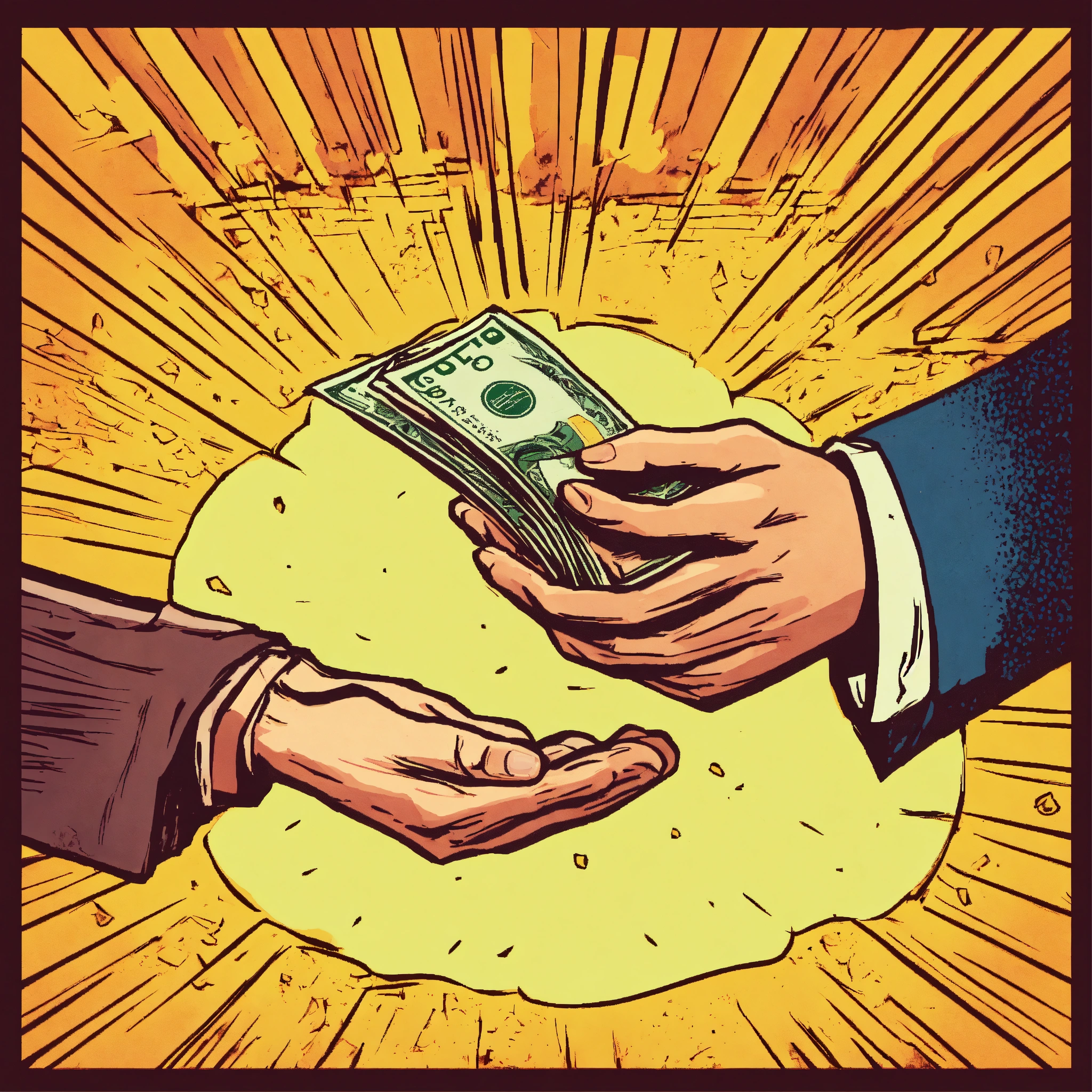 Lexica - One hand giving money to another hand in comics style