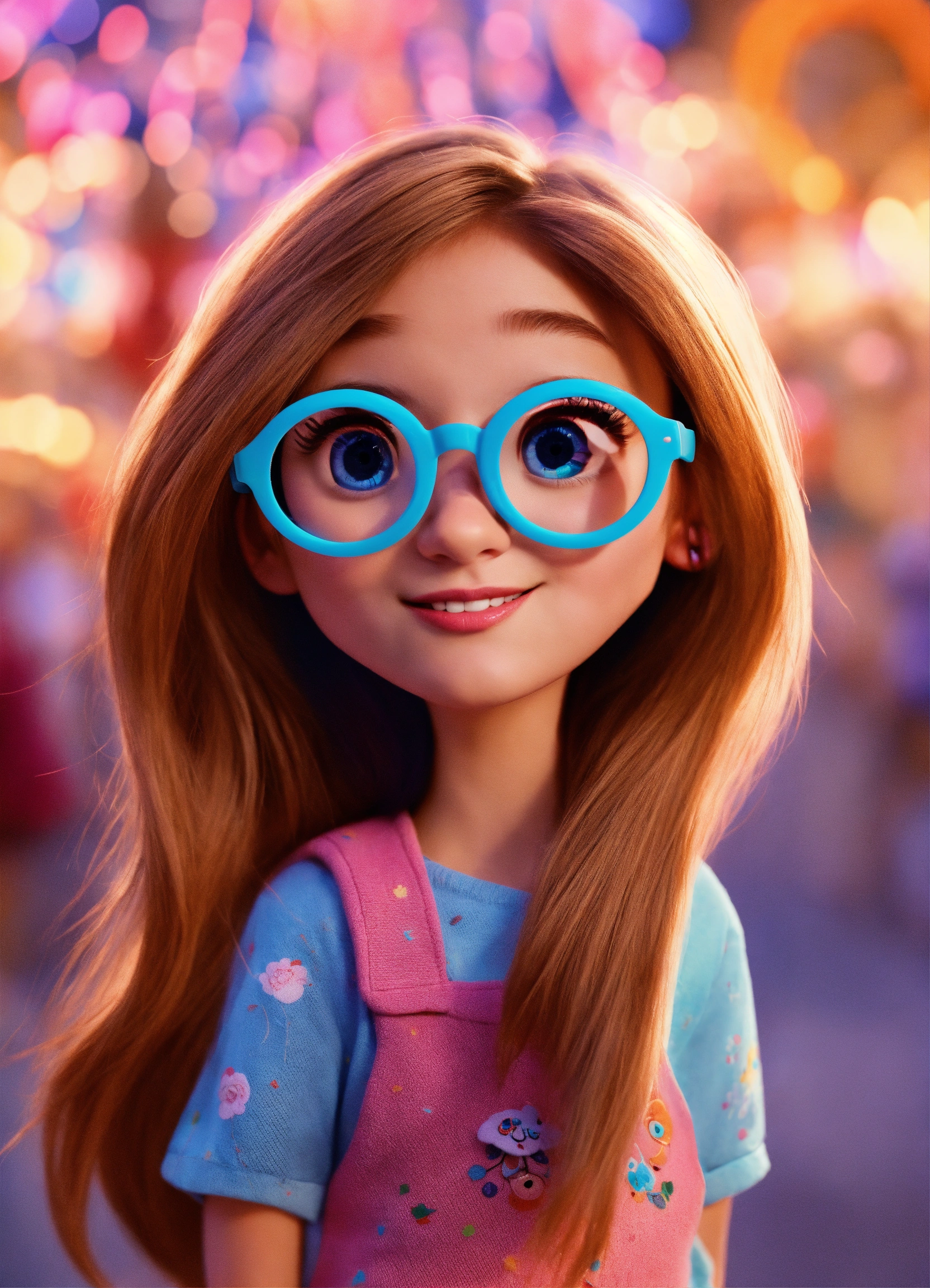 Lexica - Pixar character, long and straight light brown hair, blue eyes ...