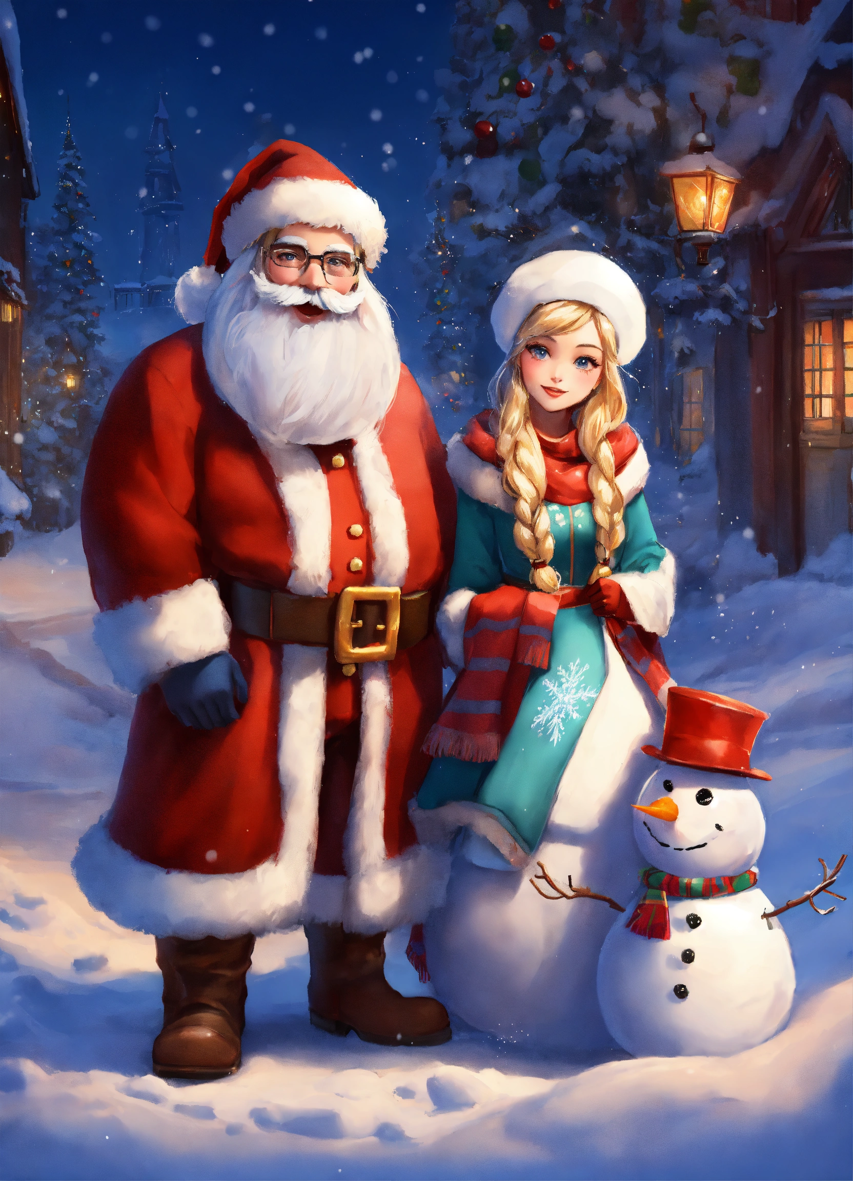 Lexica - American Santa Claus with Snow Maiden and Snowman pixar inspired