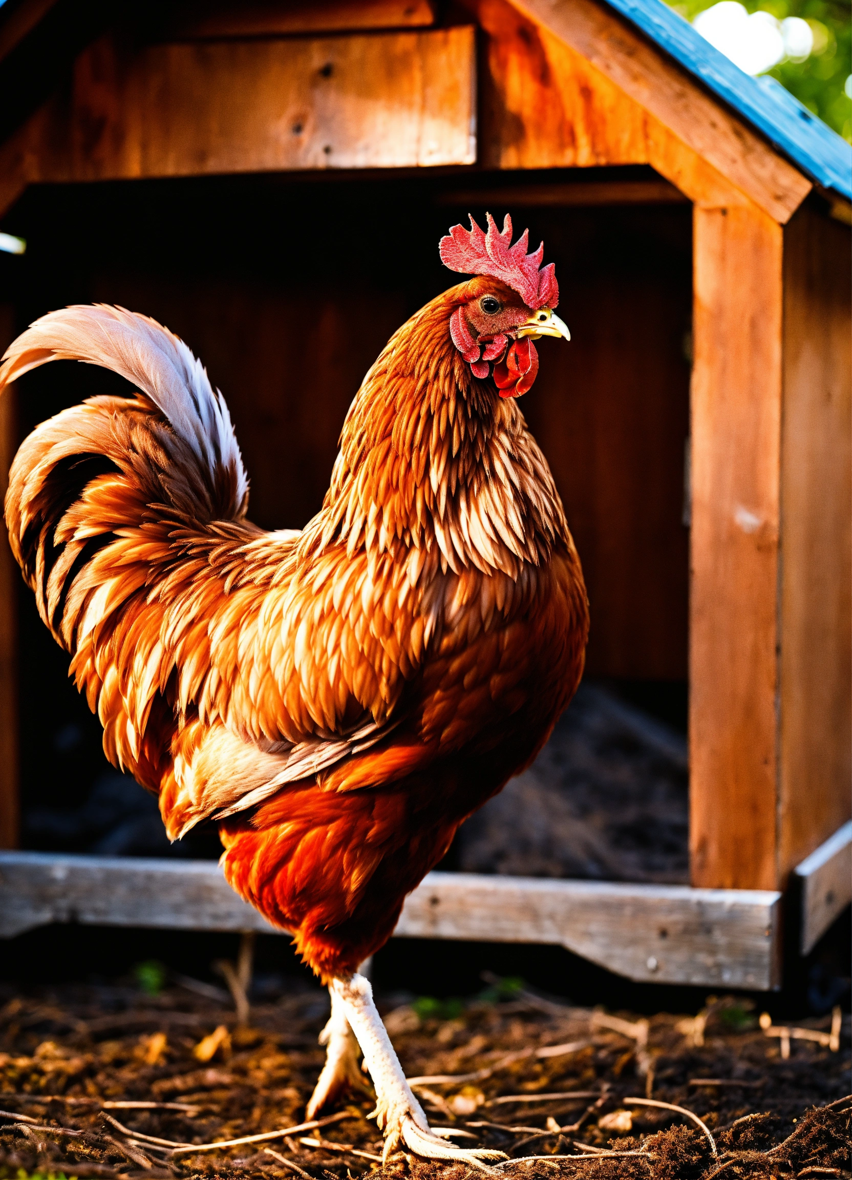 Lexica - Rhode Island Red chicken facing viewer holding a diamond sword ...