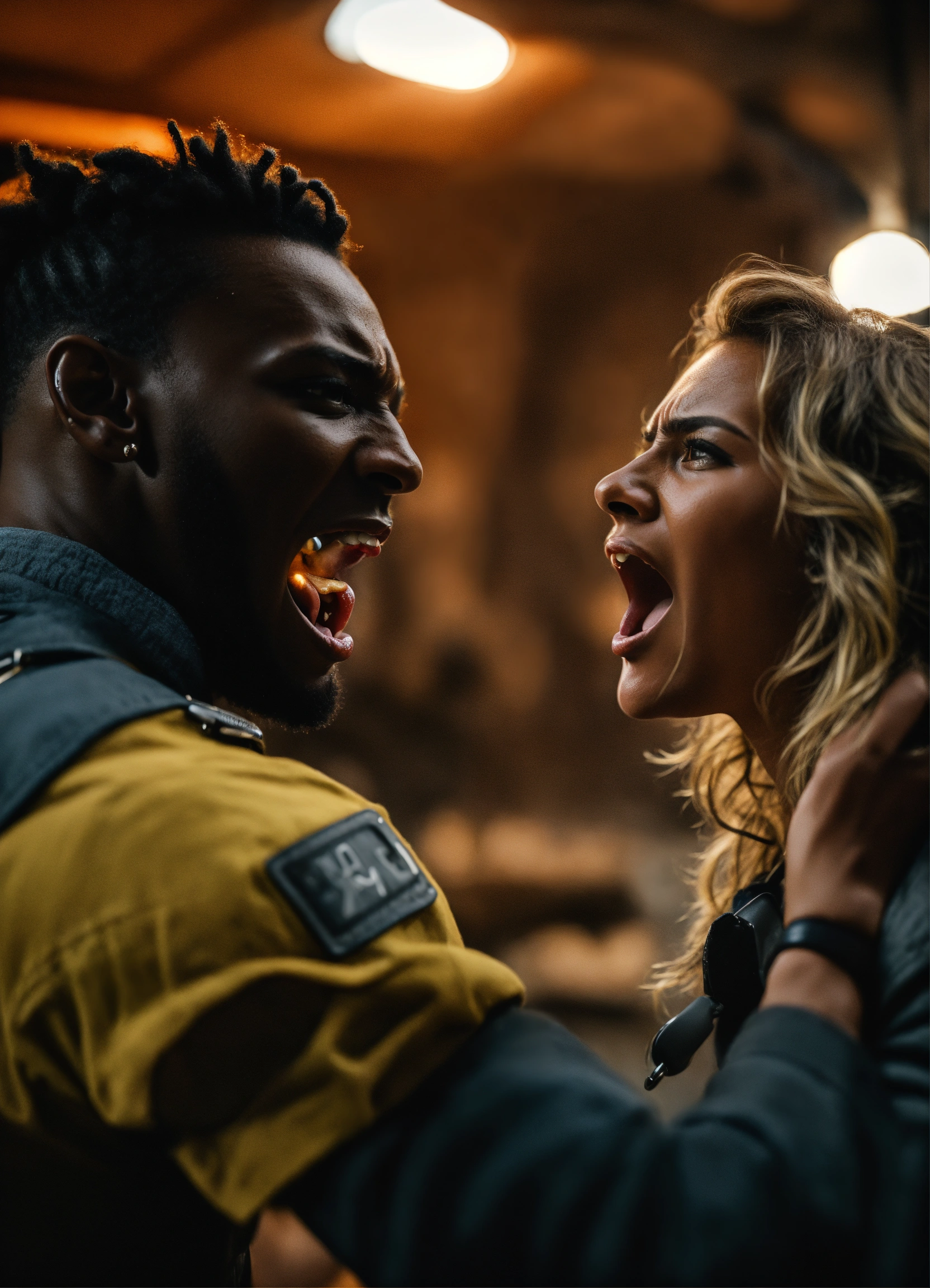 Lexica - Cinematic photo blackman woman screaming at man, realistic ...