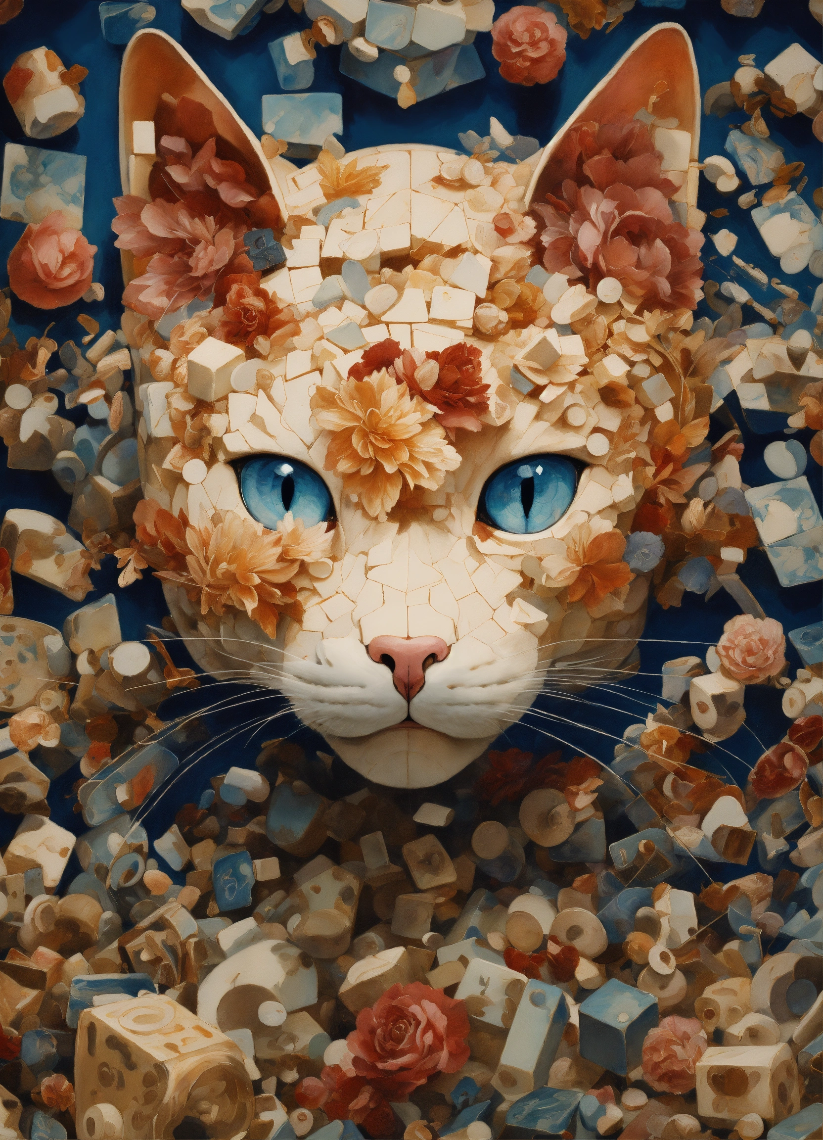 Lexica - The anatomy of a cat head made of domino pieces and shels, an ...
