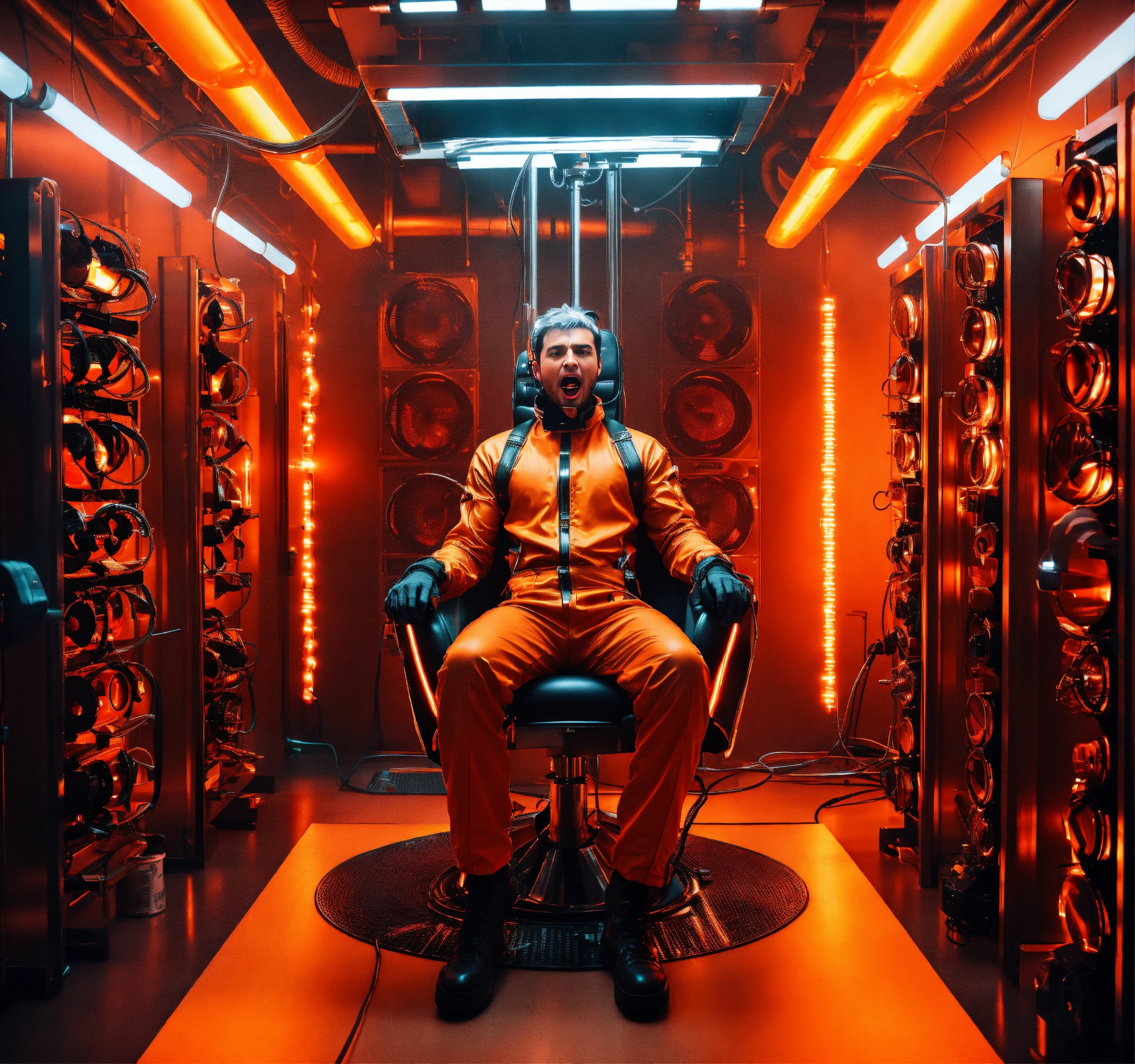 Lexica - Clean cut dark hair guy in futuristic orange jumpsuit is ...