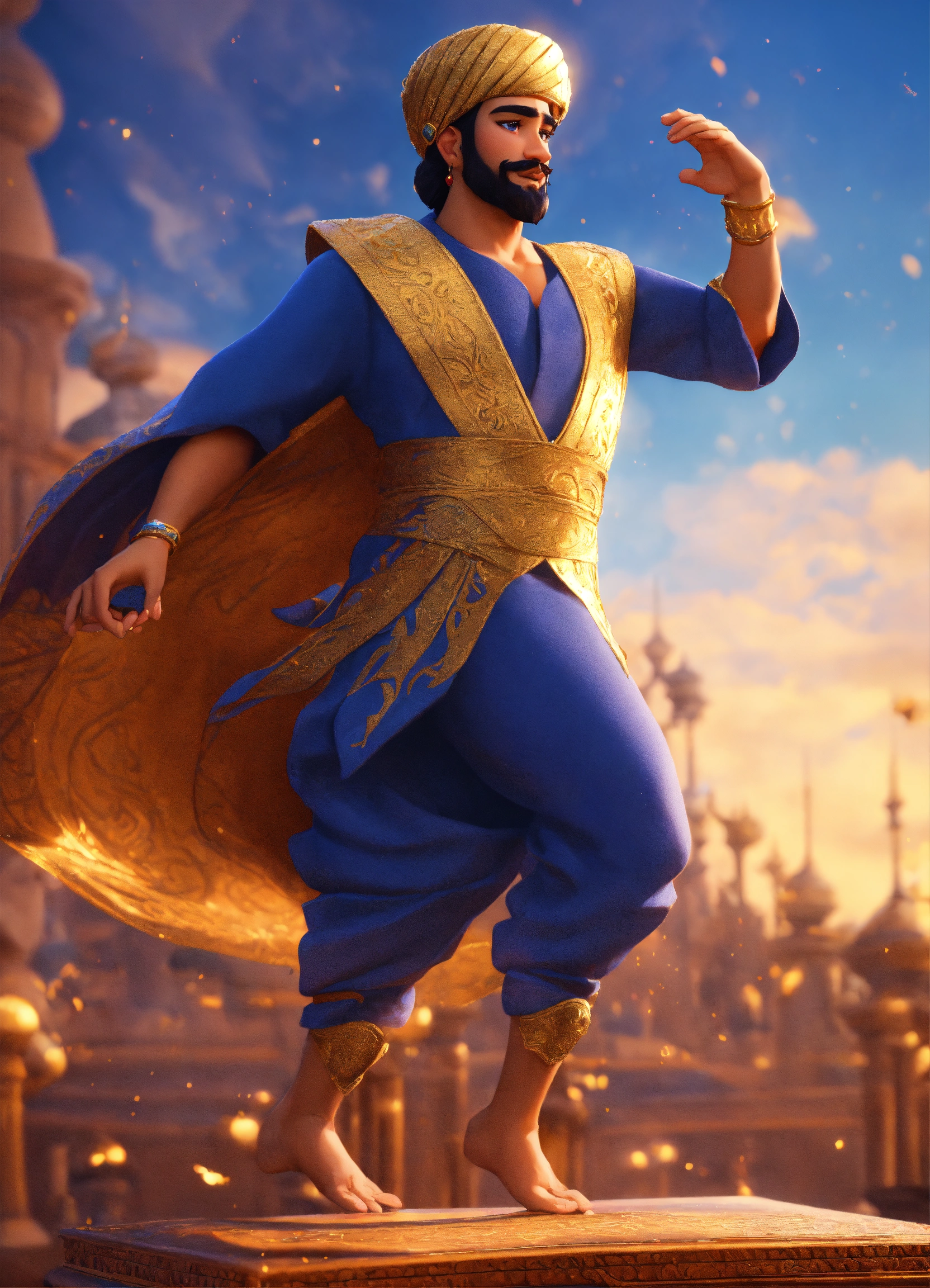 Lexica - Create a 3D rendering of a magical blue Arabian male genie ...