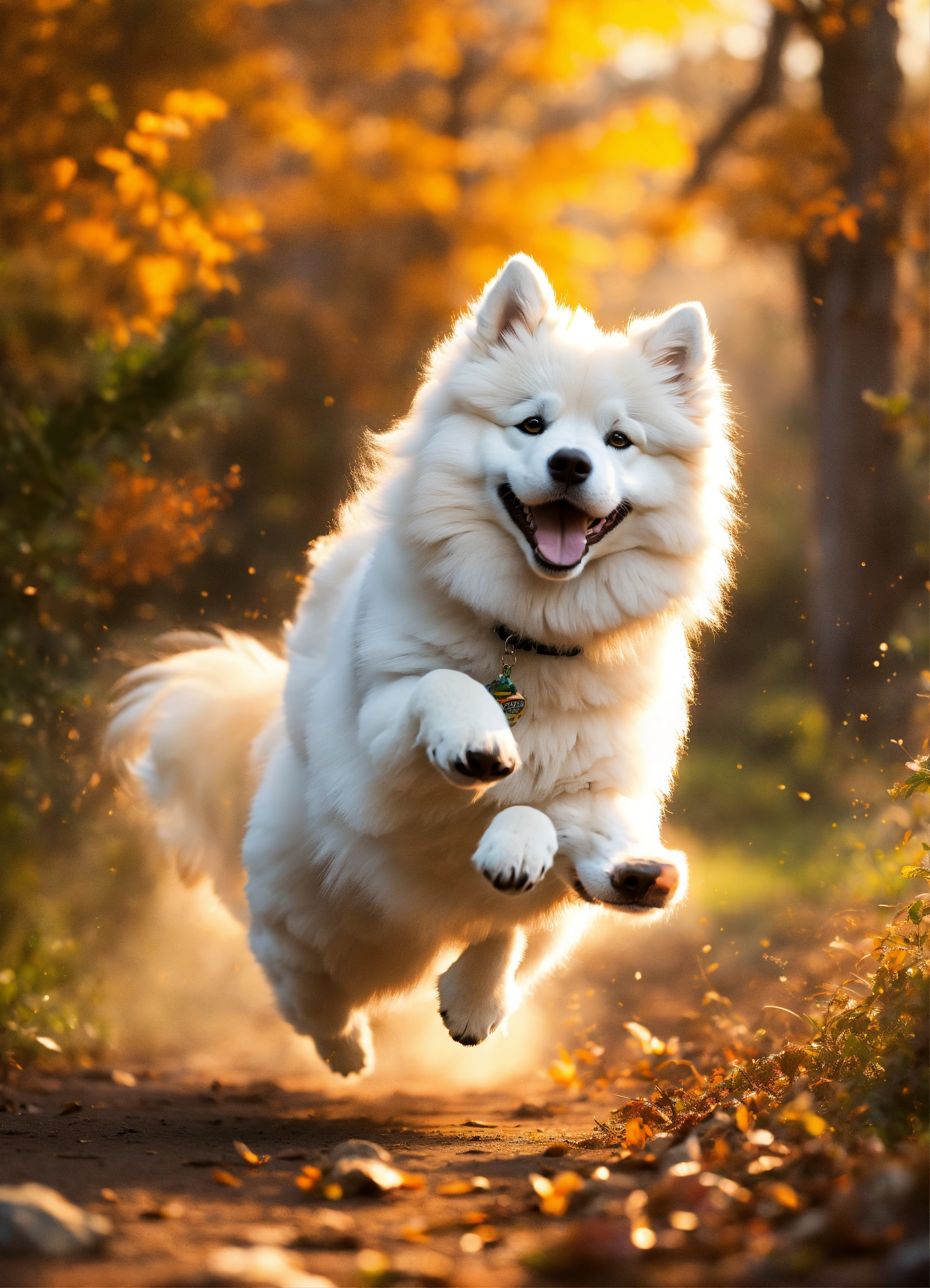 Lexica - A Samoyed dog jumping, playing, with lots of detail and ...