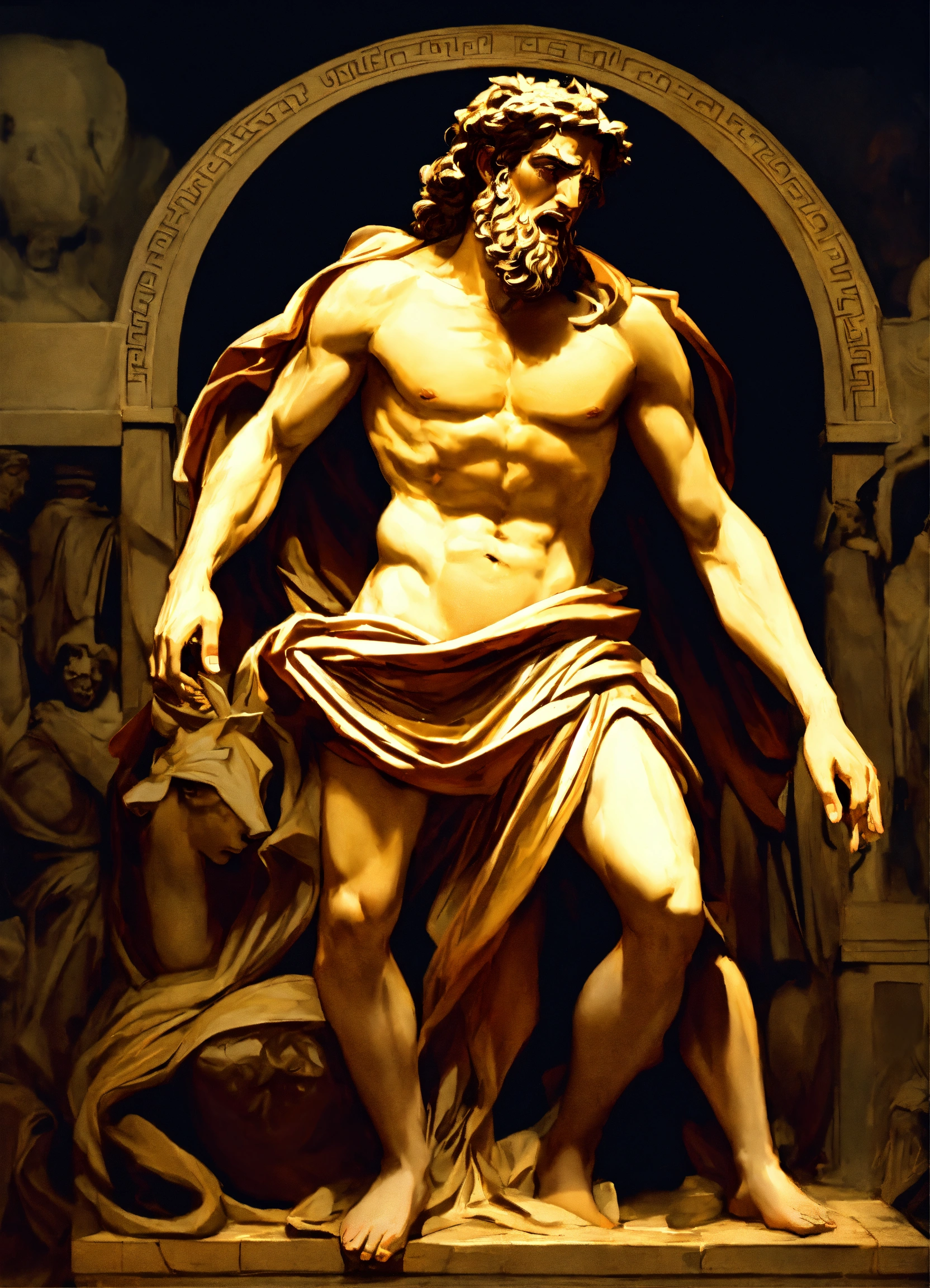 Lexica - Greek god of panic, terror, scary, weeping in fear, full scene