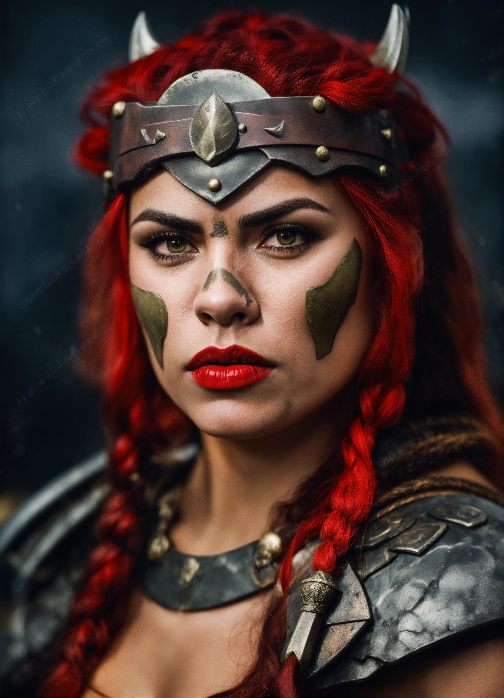 Lexica - Photo quality portrait of female half-orc barbarian warrior ...