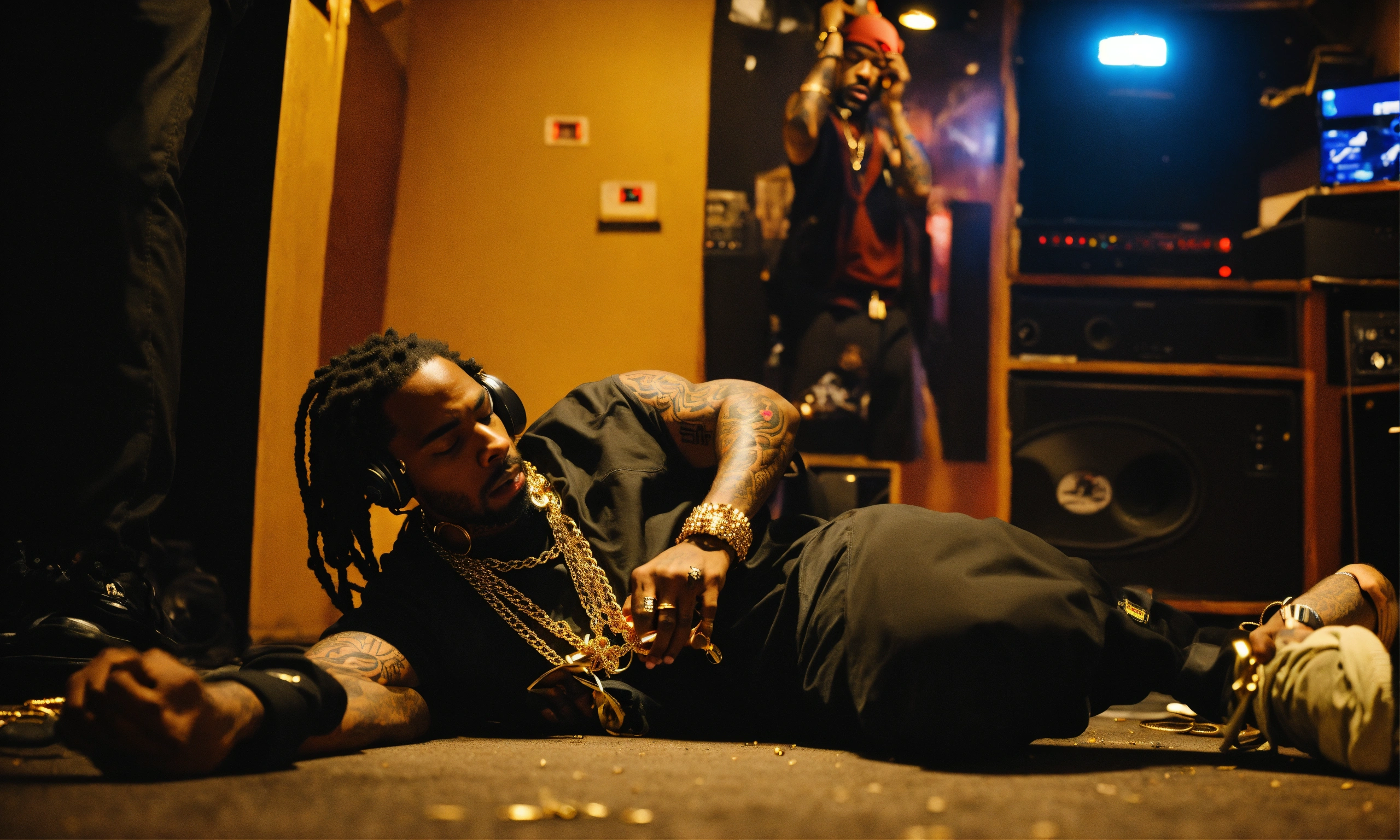 Lexica - Full body shot of rapper "Slim Dunkin" shot on ground sleeping ...