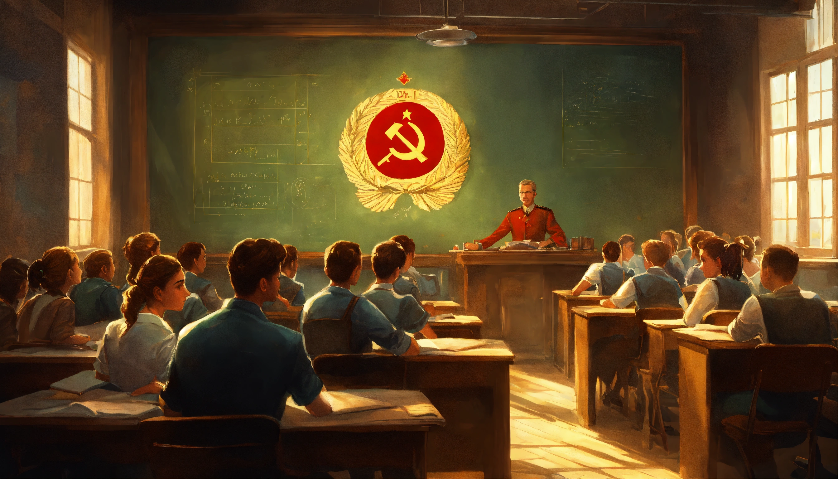 Lexica - Students sitting in a USSR classroom, stunning 8k matte oil ...