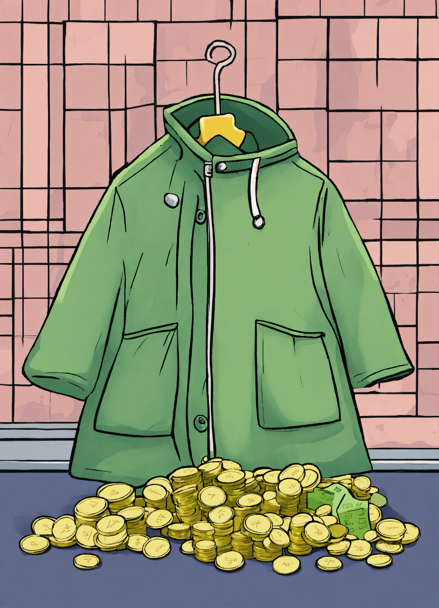 Lexica - Cartoon of a large jacket pocket weighed down with money