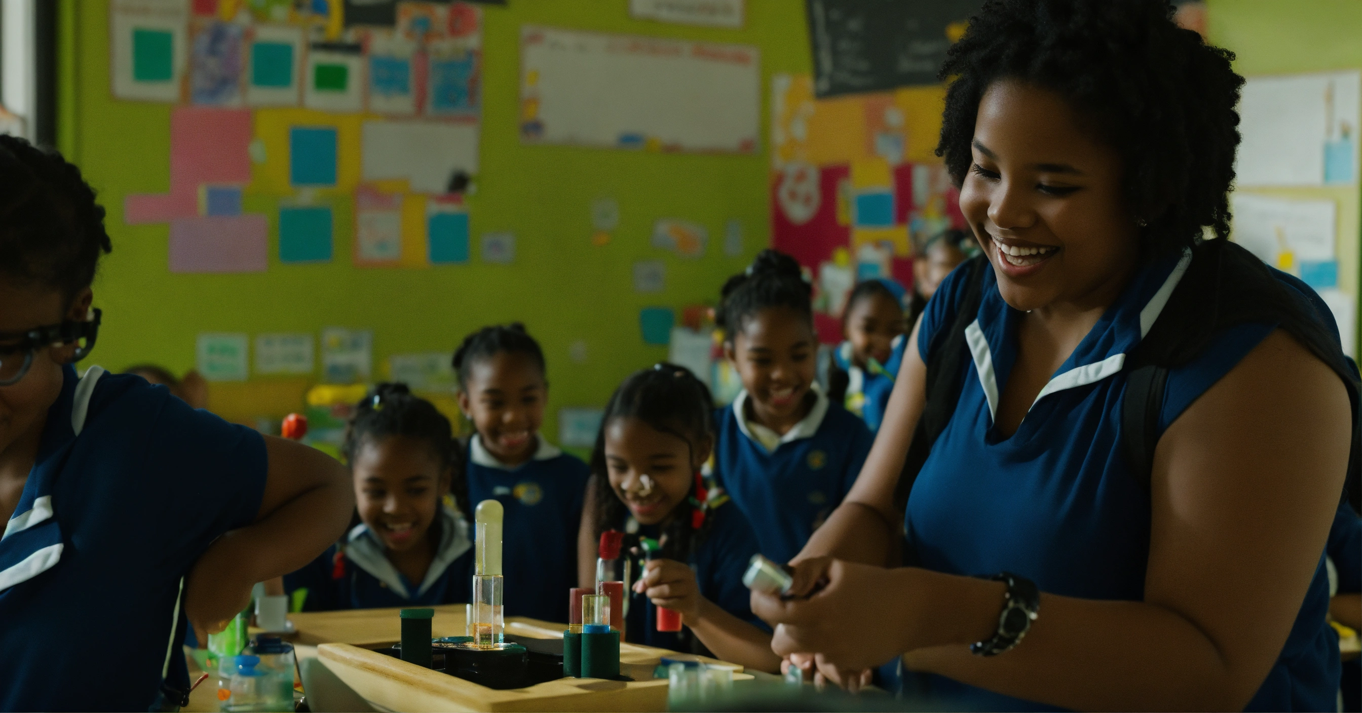 Lexica - Color photo of a school professional of color interacting with ...