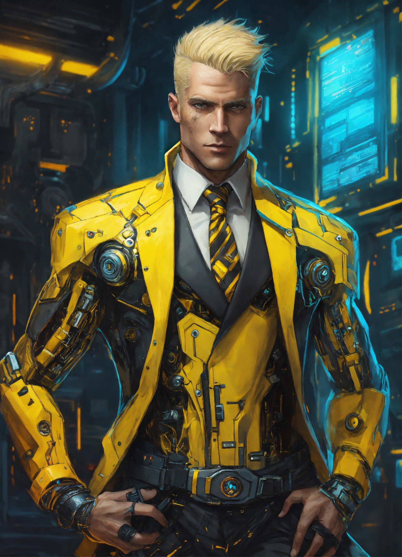 Lexica - Pale middle-aged dirty-blonde muscular cyberpunk cyborg man ...