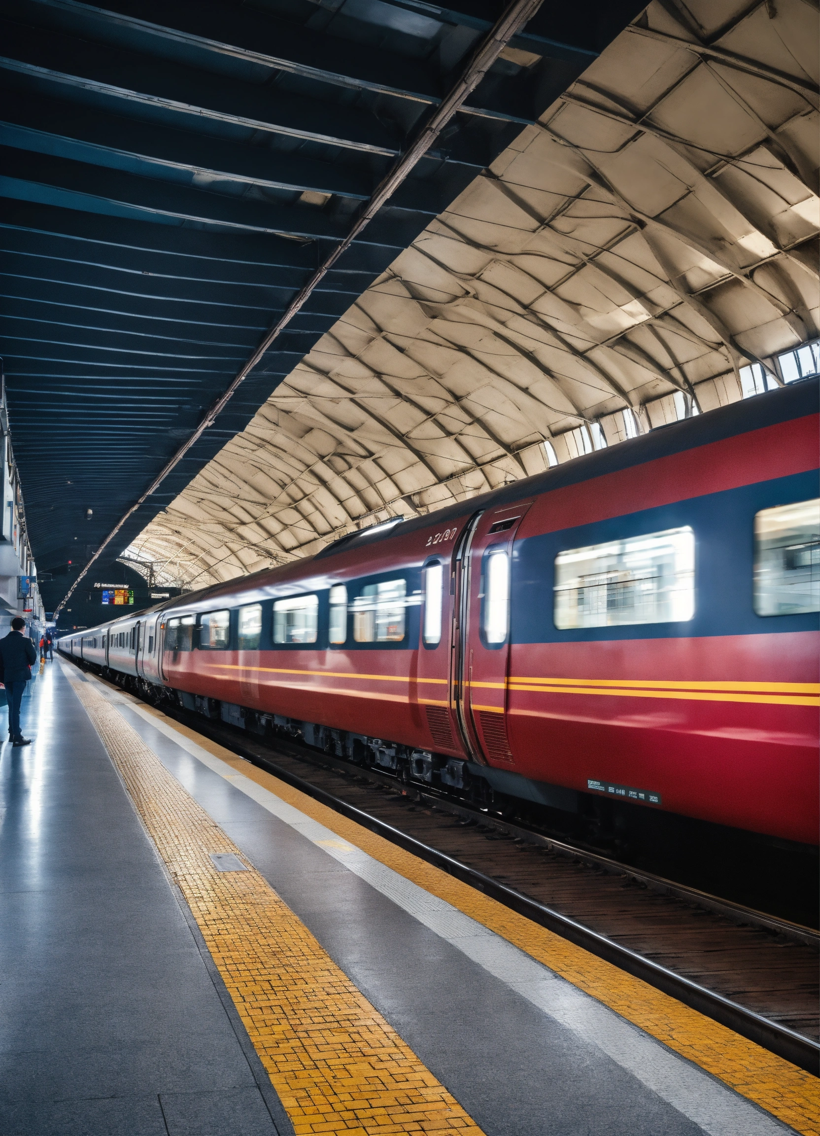 Lexica - Inside a modern train station a high speed train passes by ...